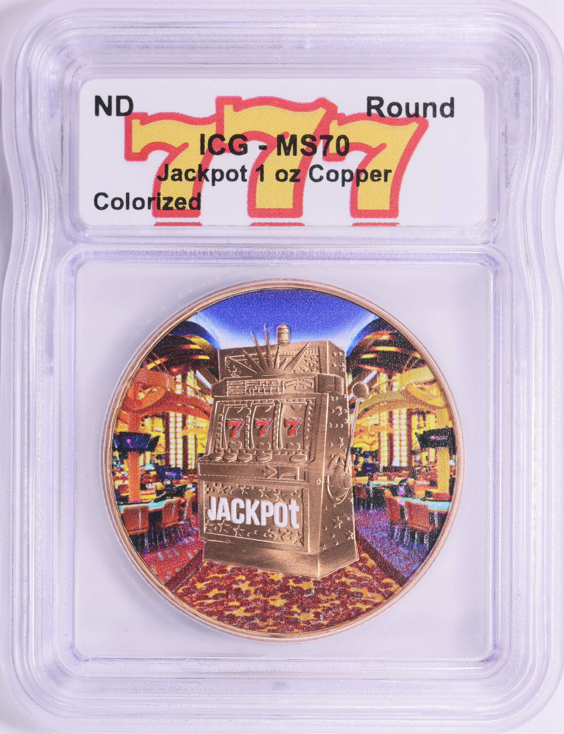 ND Colorized Copper Las Vegas Jackpot Private Mint Round ICG MS-70 ...