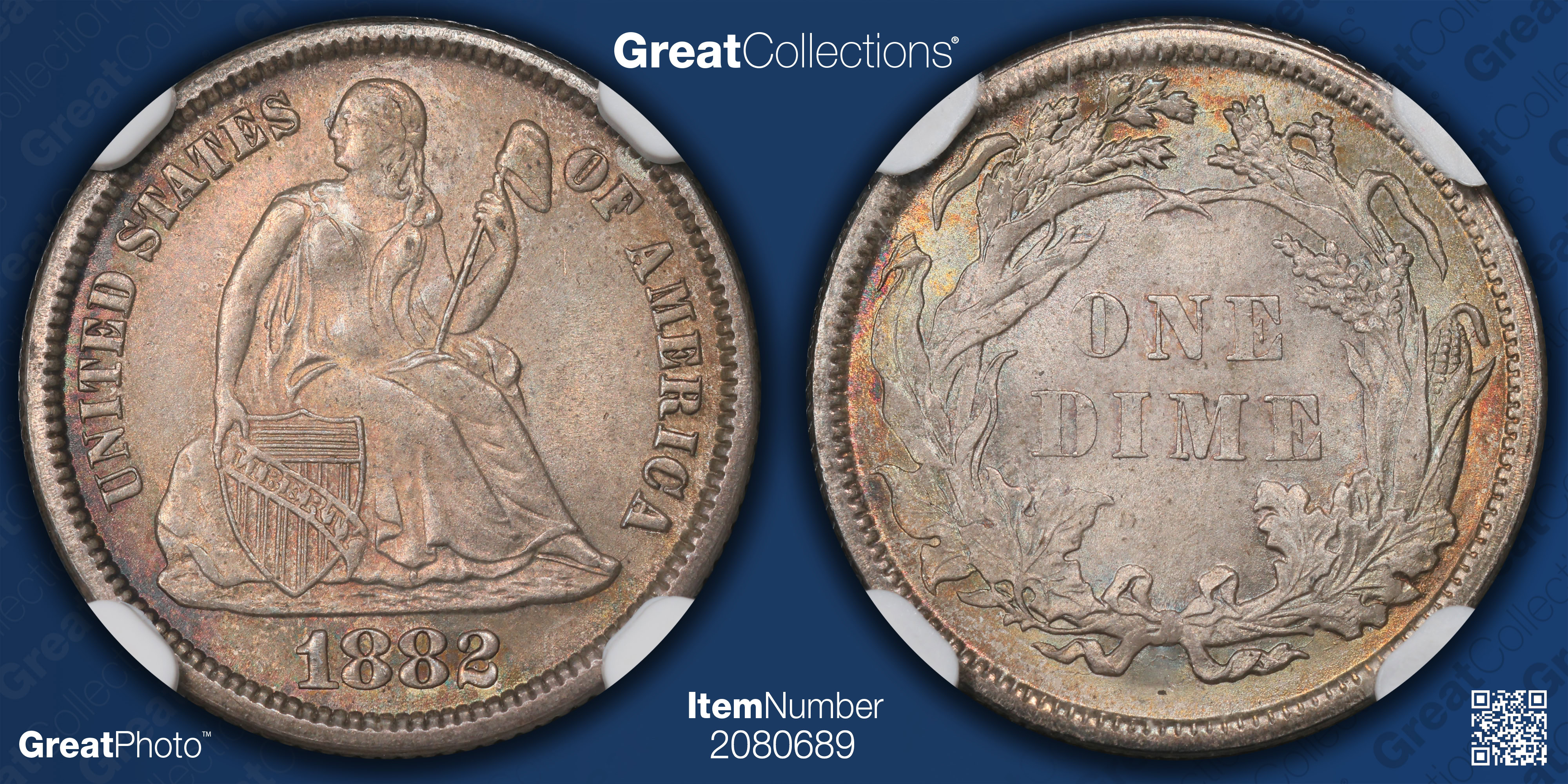 1882 Seated Liberty Dime NGC MS-65 (Item 2080689) | GreatCollections ...