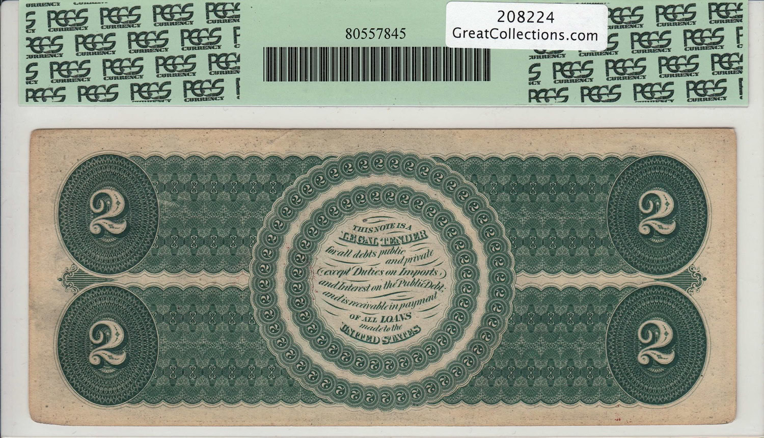 Fr. 41 1862 $2 Ty. 2 Seal; Face Plate # at Left Legal Tender PCGS ...