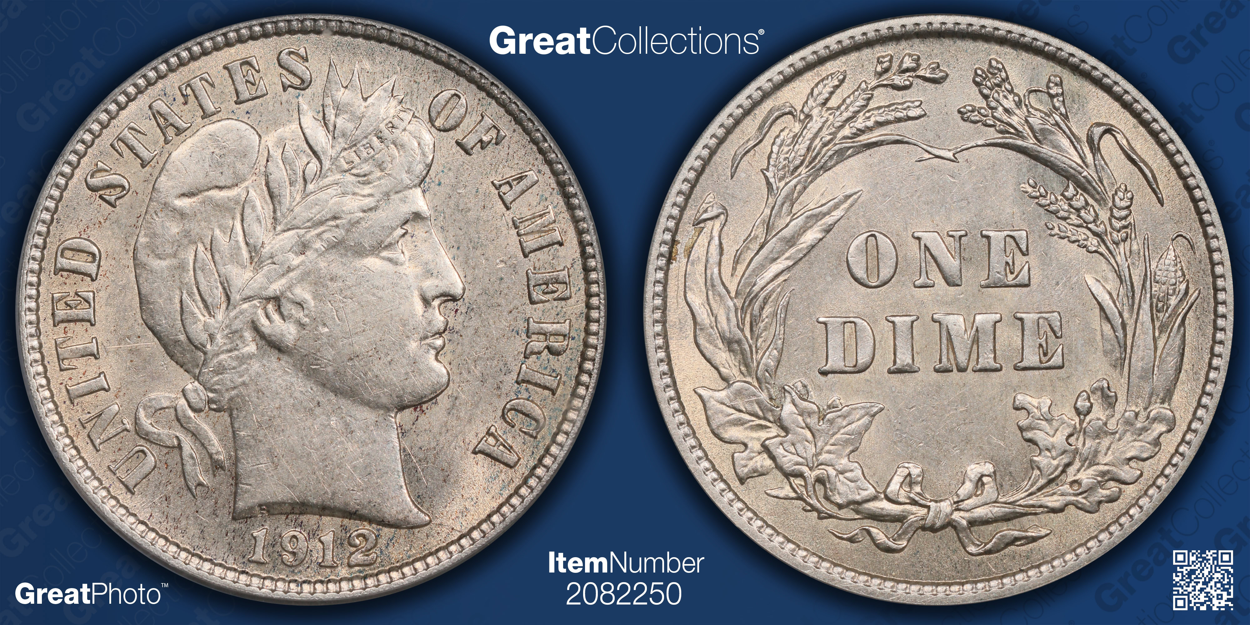 1912 Barber Dime PCGS AU-55 (Item 2082250) | GreatCollections Coin Auctions