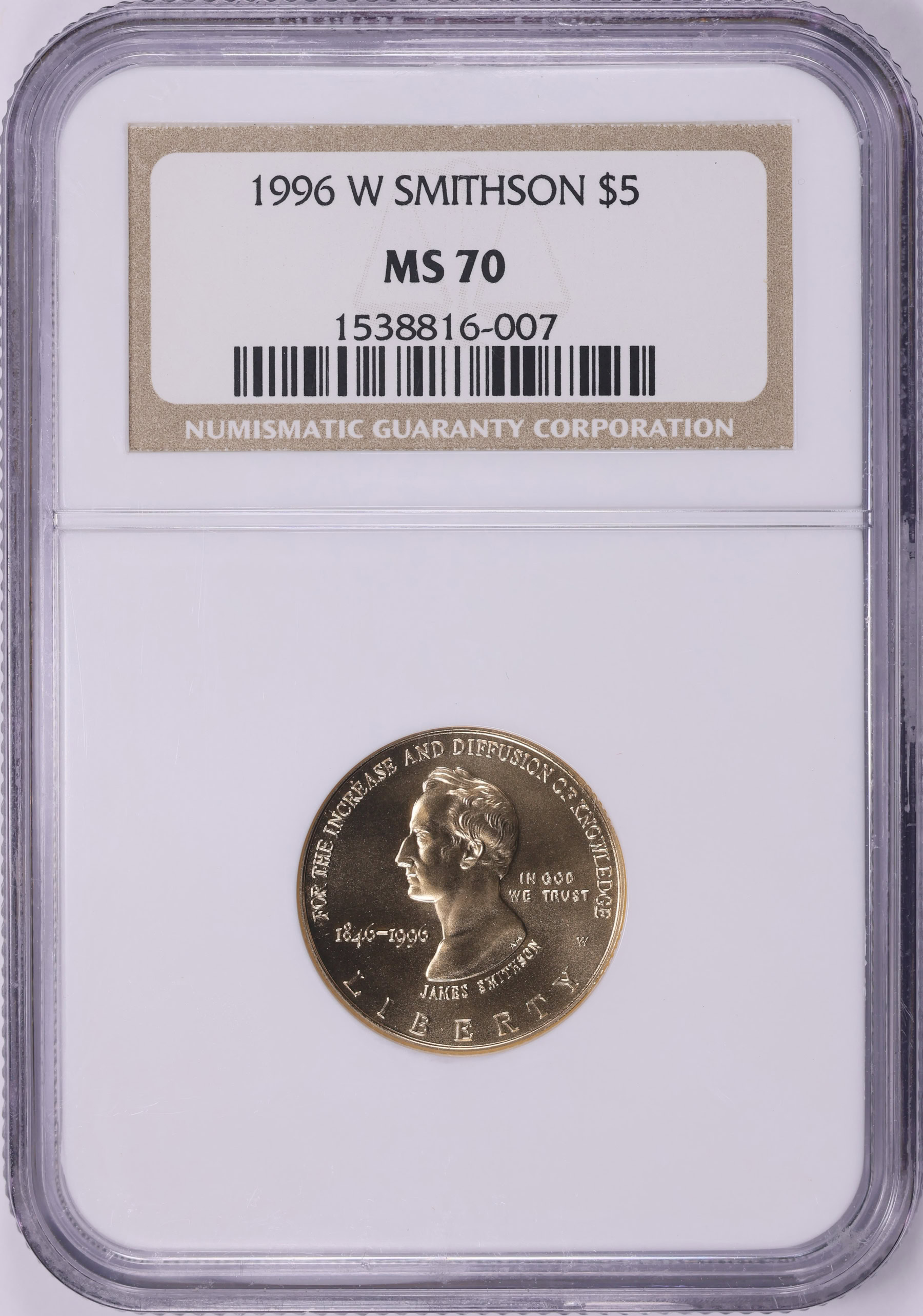 1996-W Smithsonian Institution 150th Anniversary Gold $5 NGC MS-70 ...