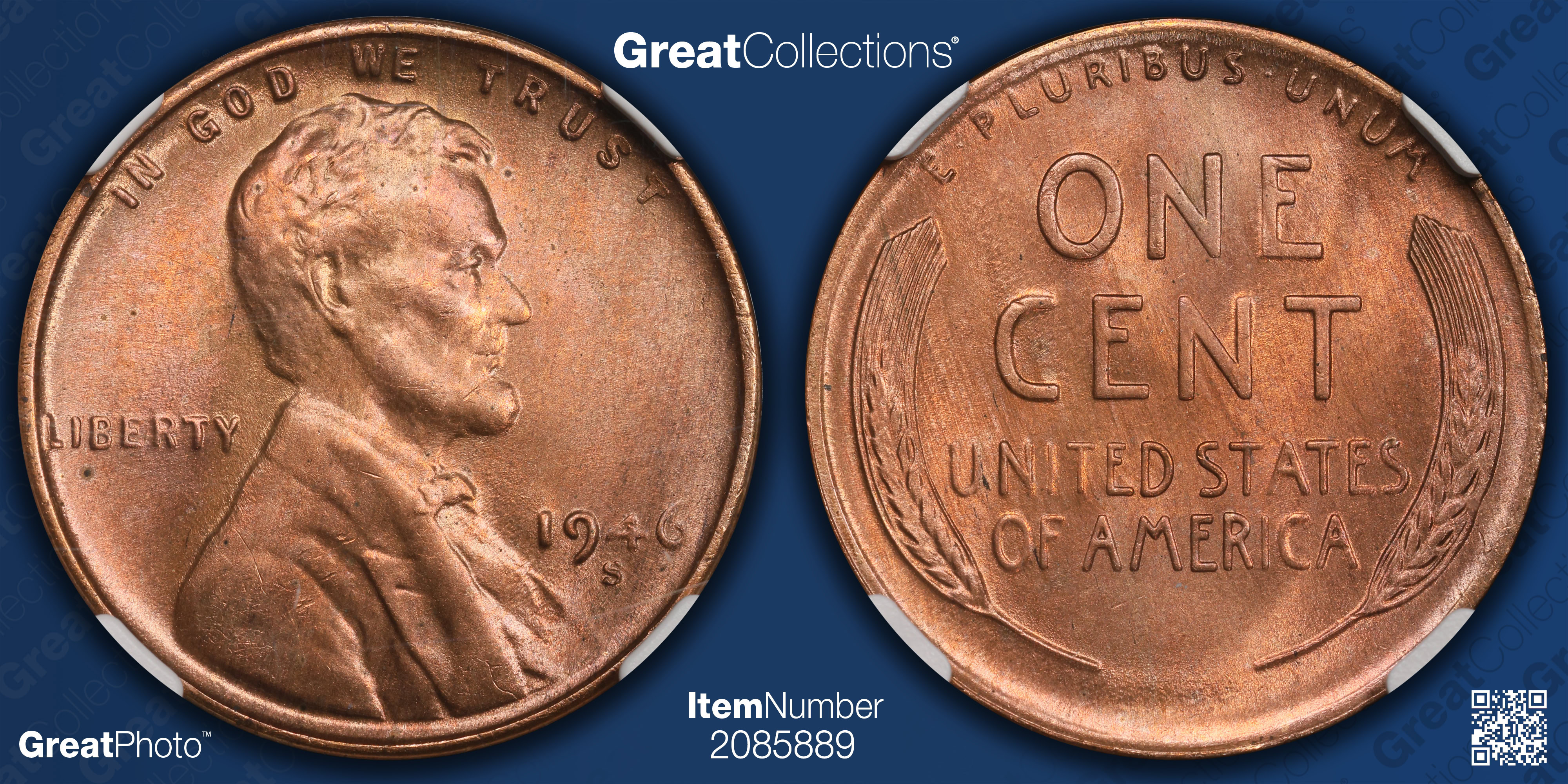 1946-S Lincoln Cent BALL SERIF S NGC MS-66 RB | NGC Cert #8709742-010 ...