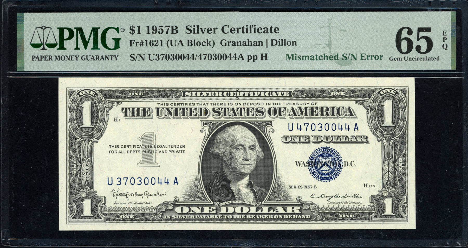 Fr. 1621 (UA Block) 1957B $1 Silver Certificate Error Note *Mismatched ...