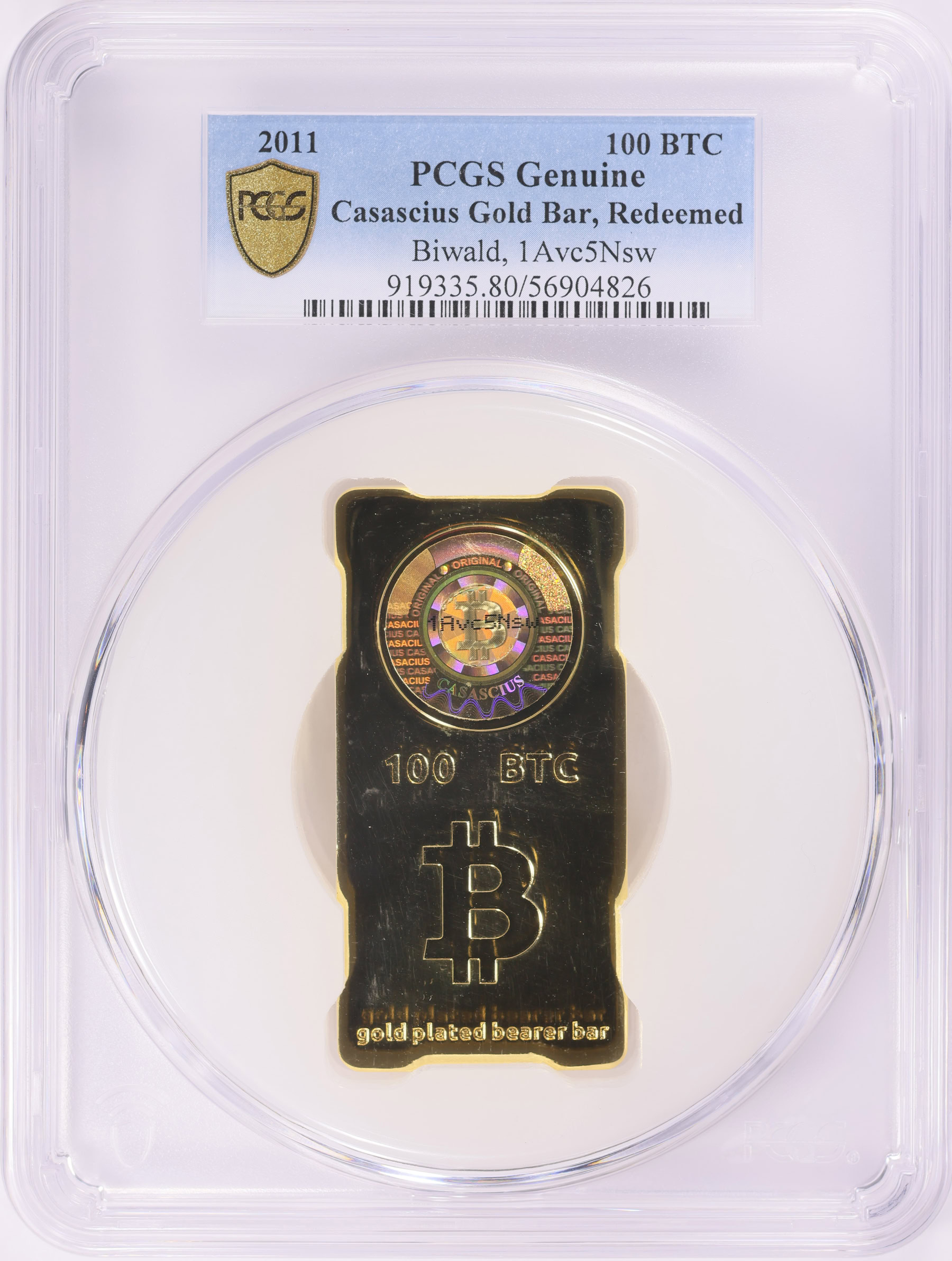 2011 100 BTC Casascius Gold Bar, Redeemed PCGS Genuine (Item 2089304 ...