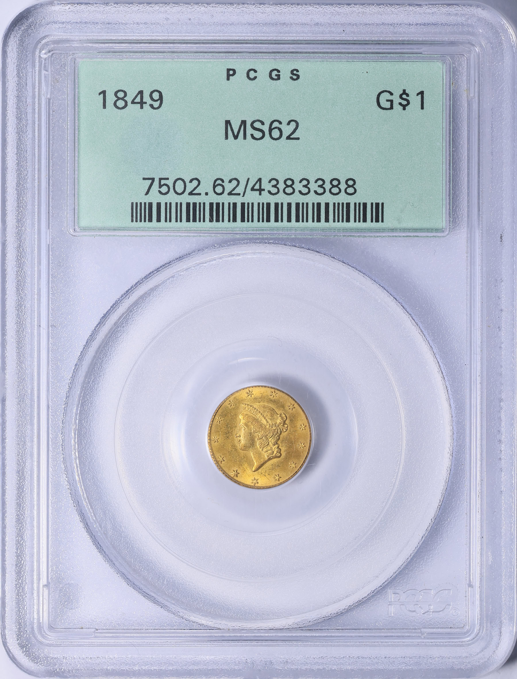 1849 Liberty Gold Dollar Open Wreath PCGS MS-62 OGH (Item 2089615 ...