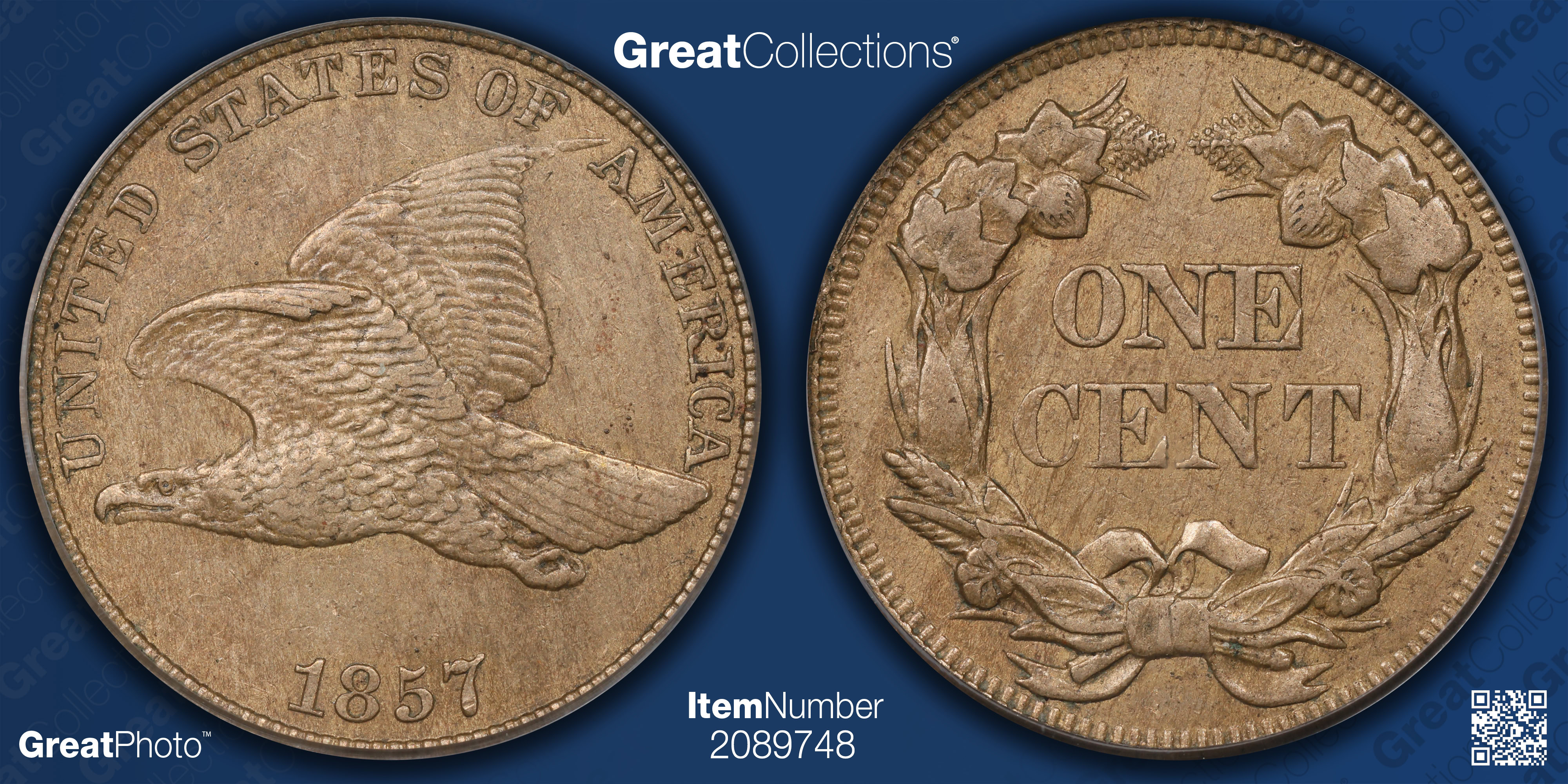 1857 Flying Eagle Cent PCGS AU-50 (Item 2089748) | GreatCollections ...