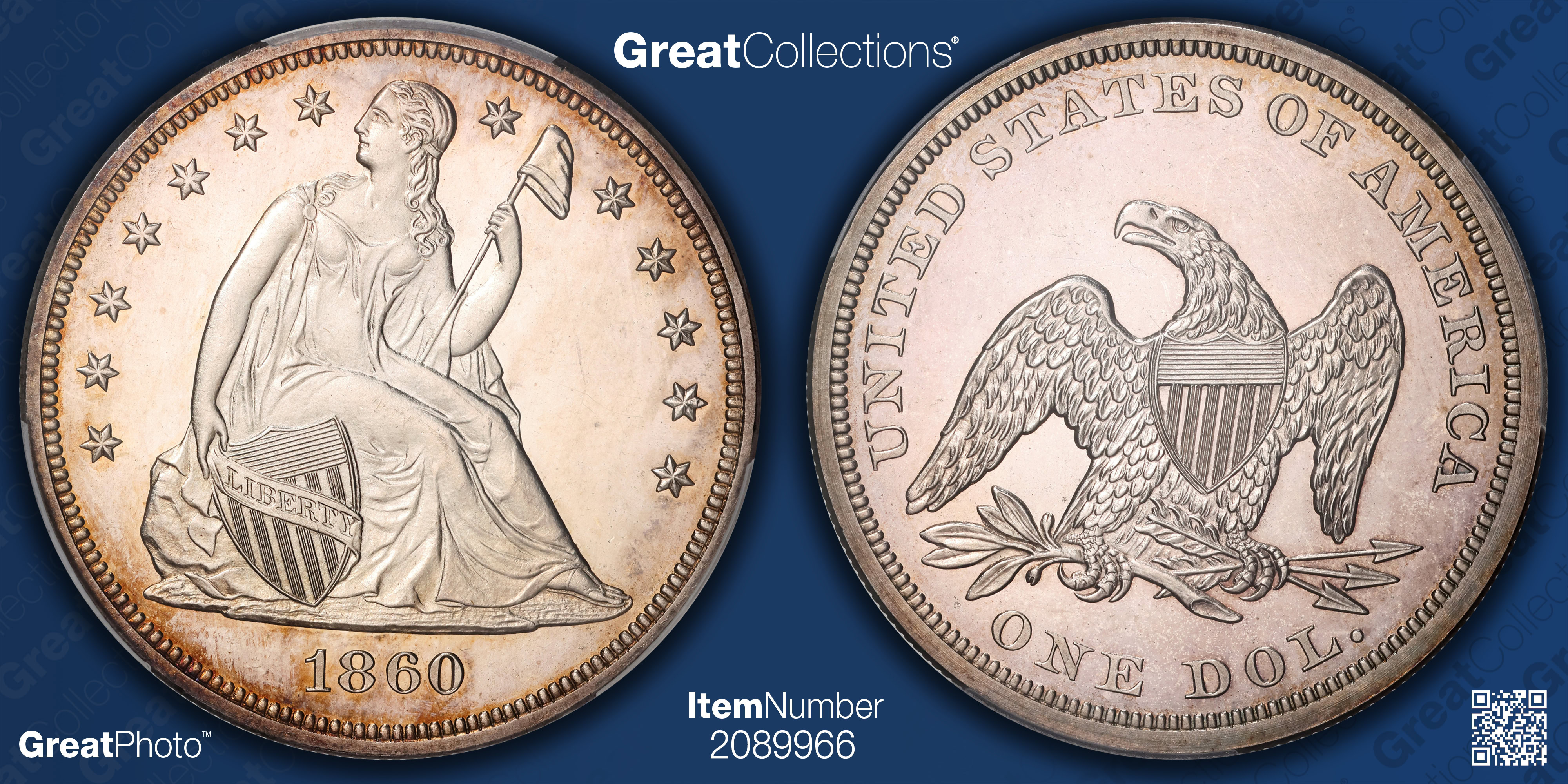 1860 Seated Liberty Silver Dollar PCGS Proof-62 CAMEO (CAC Green ...