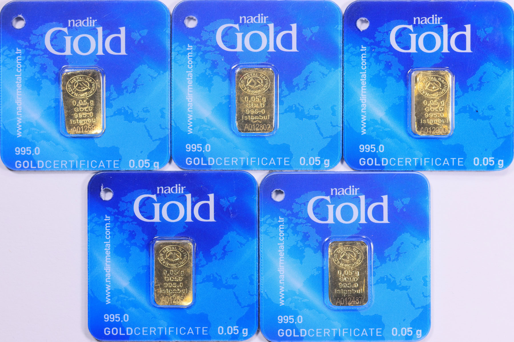 Turkey ND Gold 0.05gms Ingots/Bars Uncertified in Cards of Issue (5 ...