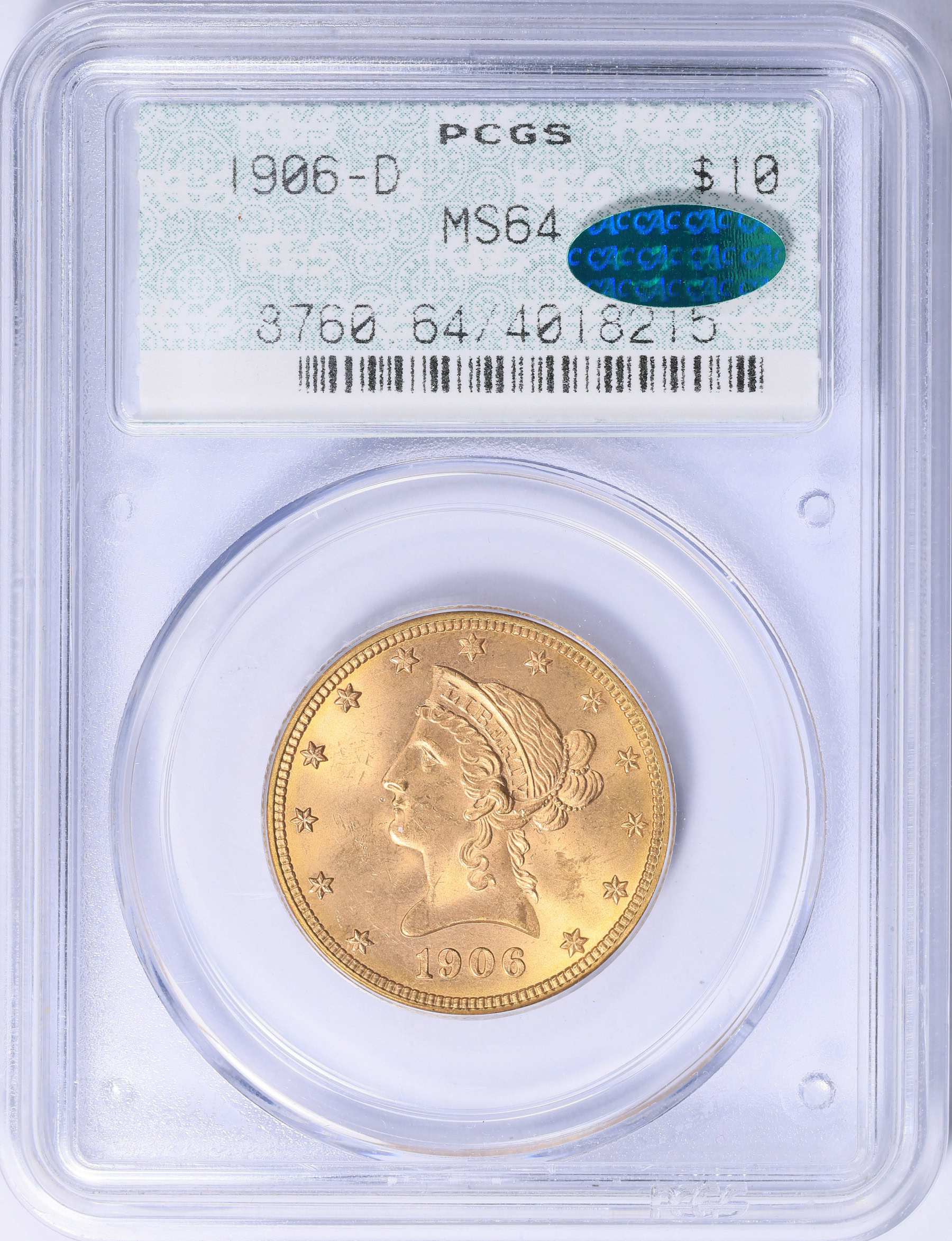 1906-D Liberty Gold Eagle PCGS MS-64 (CAC Green) OGH (Doily) (Item ...