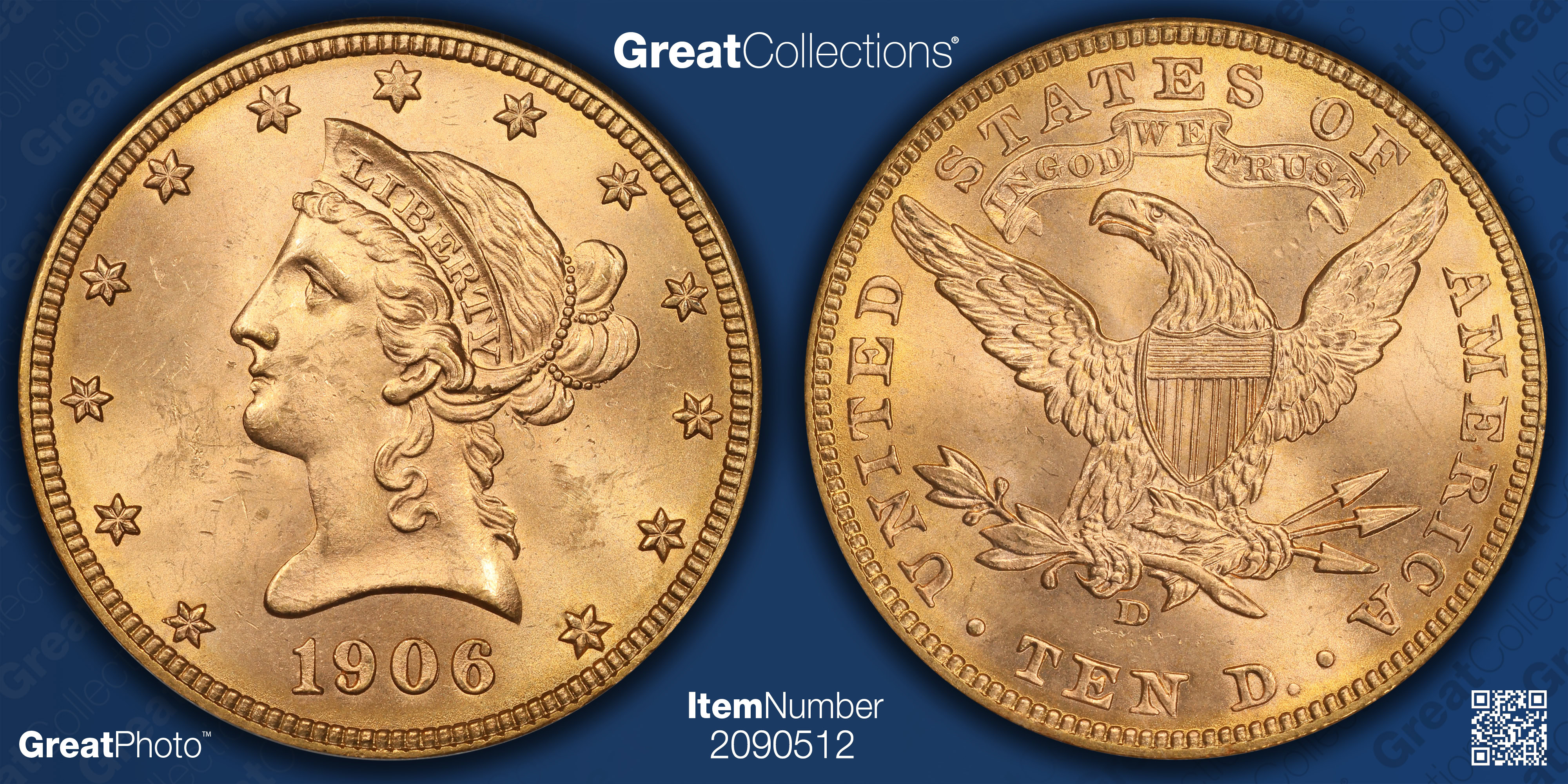 1906-D Liberty Gold Eagle PCGS MS-64 (CAC Green) OGH (Doily) (Item ...