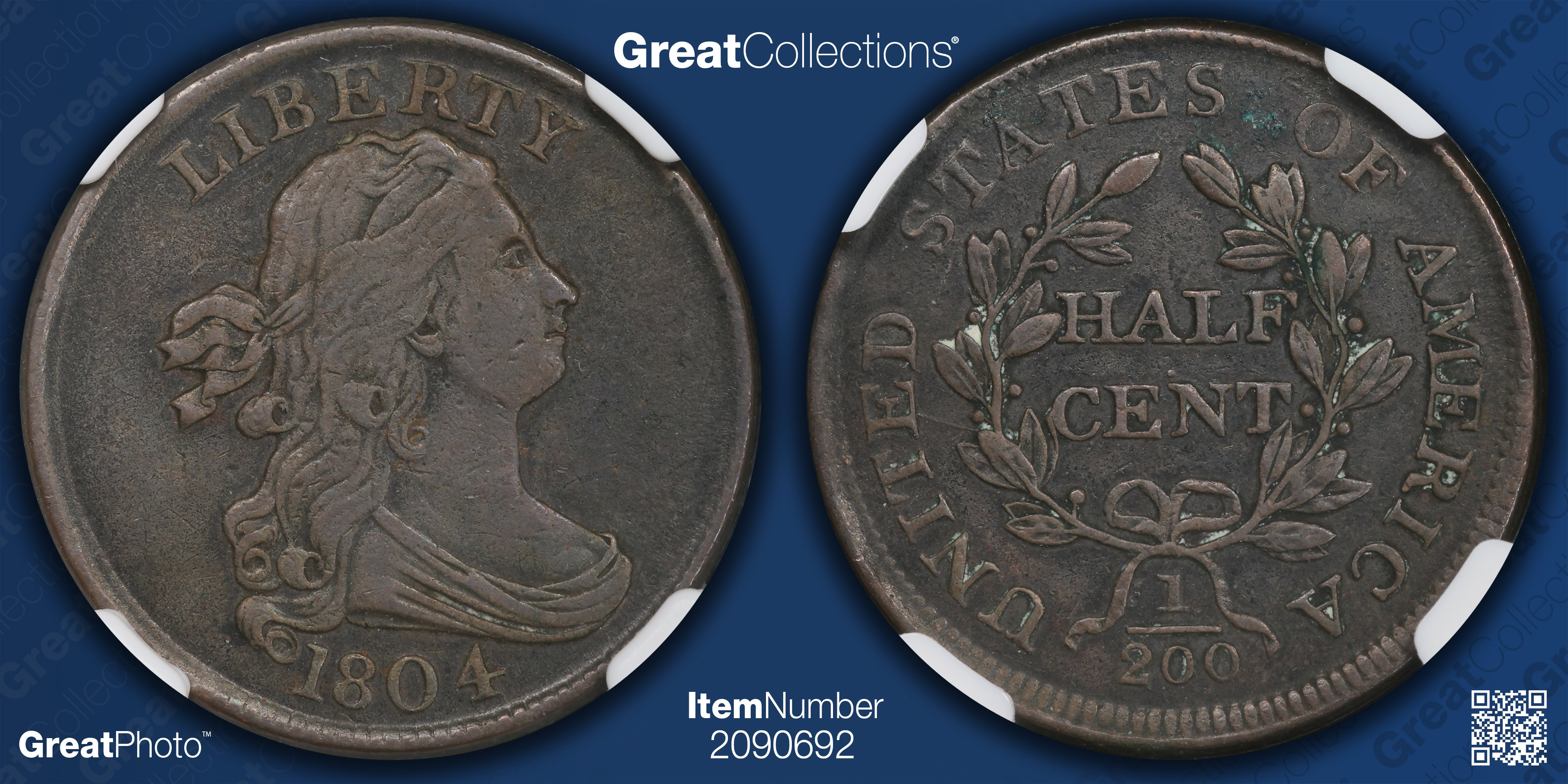 1804 Draped Bust Half Cent NGC XF-40 BN (Item 2090692 ...