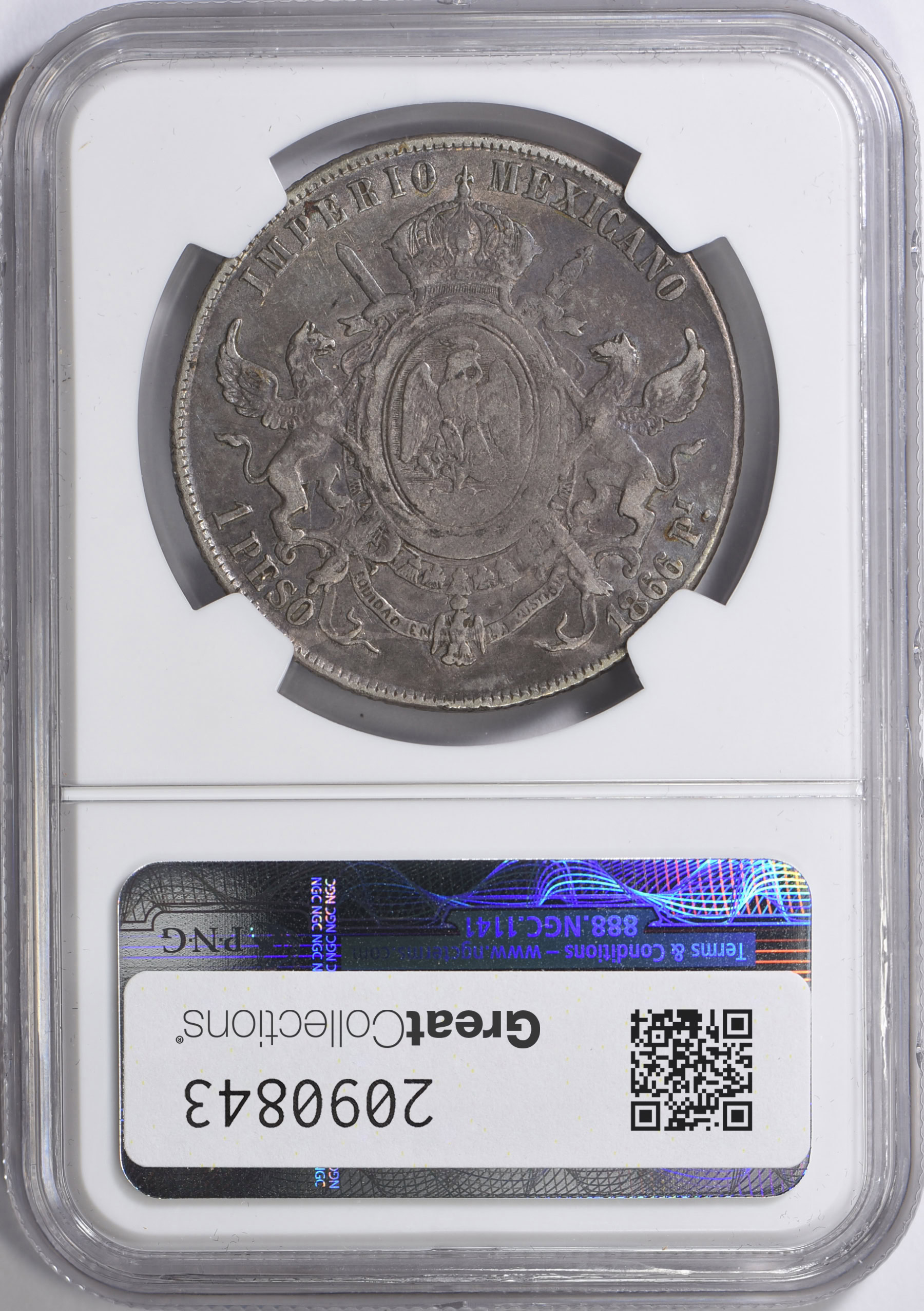 Mexico - Empire of Maximilian 1866-Pi Silver Peso KM-388.2 NGC XF-40 ...