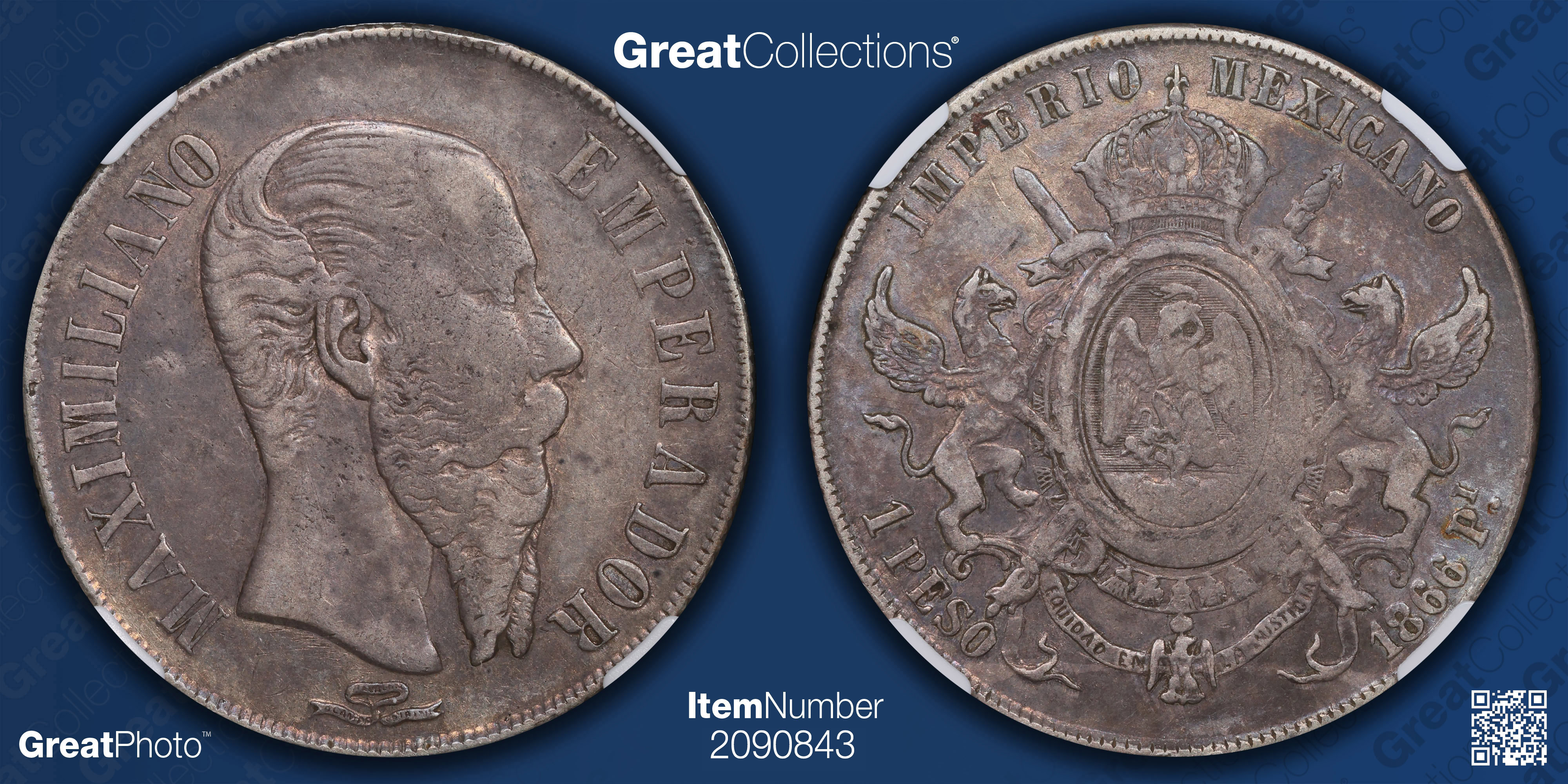 Mexico - Empire of Maximilian 1866-Pi Silver Peso KM-388.2 NGC XF-40 ...