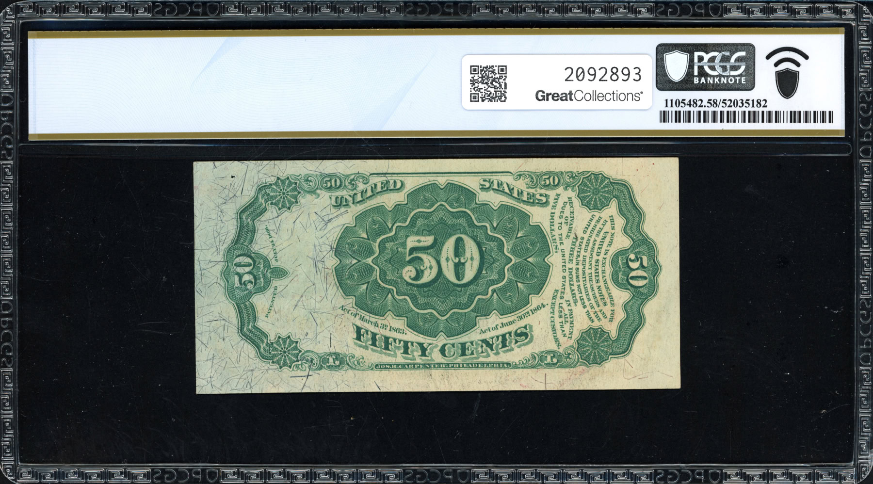 Fr. 1381 Fifth Issue 50 Cents Fractional Currency Note Allison / New ...