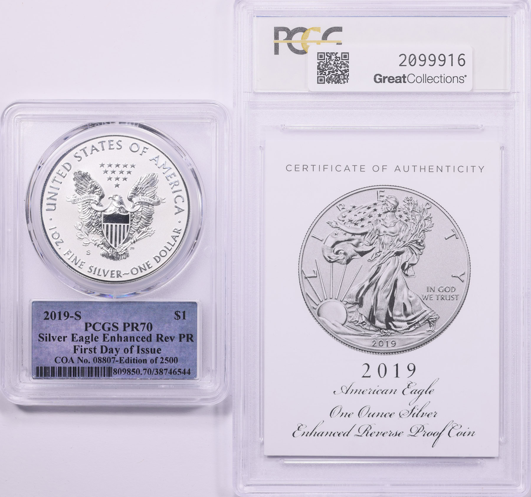 2019-S $1 Silver Eagle Enhanced Reverse Proof First Day of Issue PCGS ...