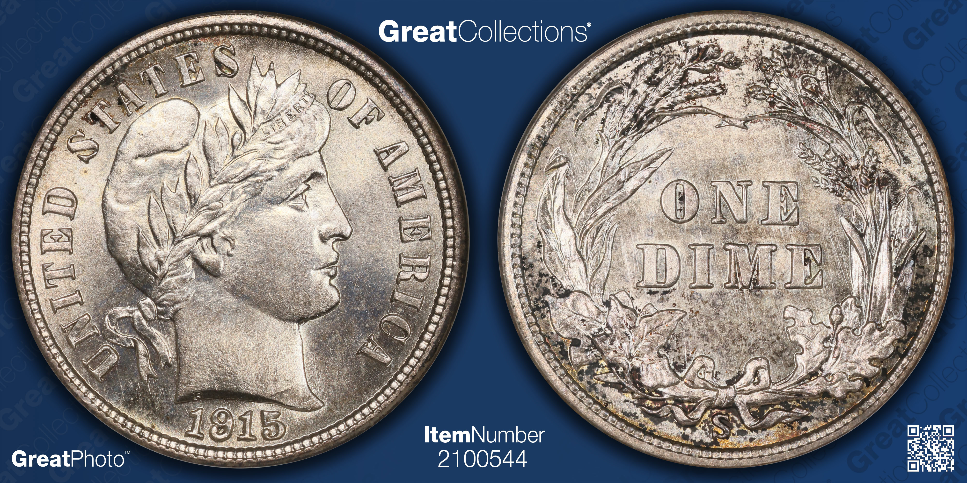 1915-S Barber Dime NGC MS-64 OH (Item 2100544) | GreatCollections Coin ...