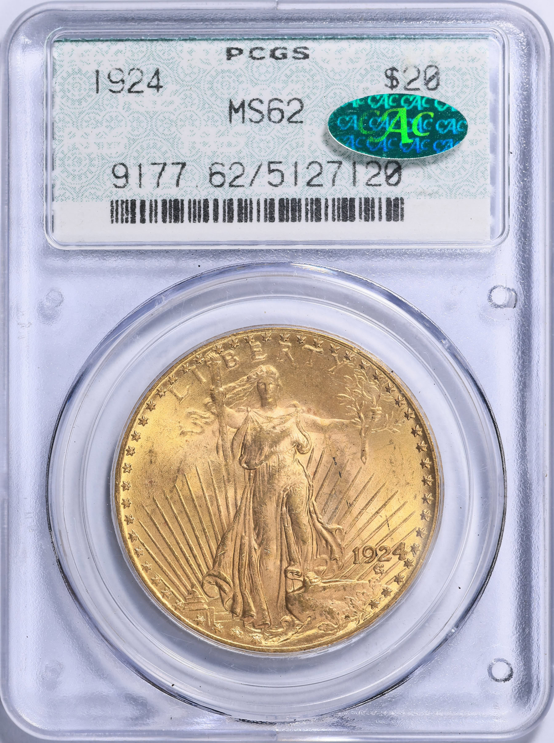 1924 Saint-Gaudens Gold Double Eagle PCGS MS-62 (CAC Green) OGH (Doily ...