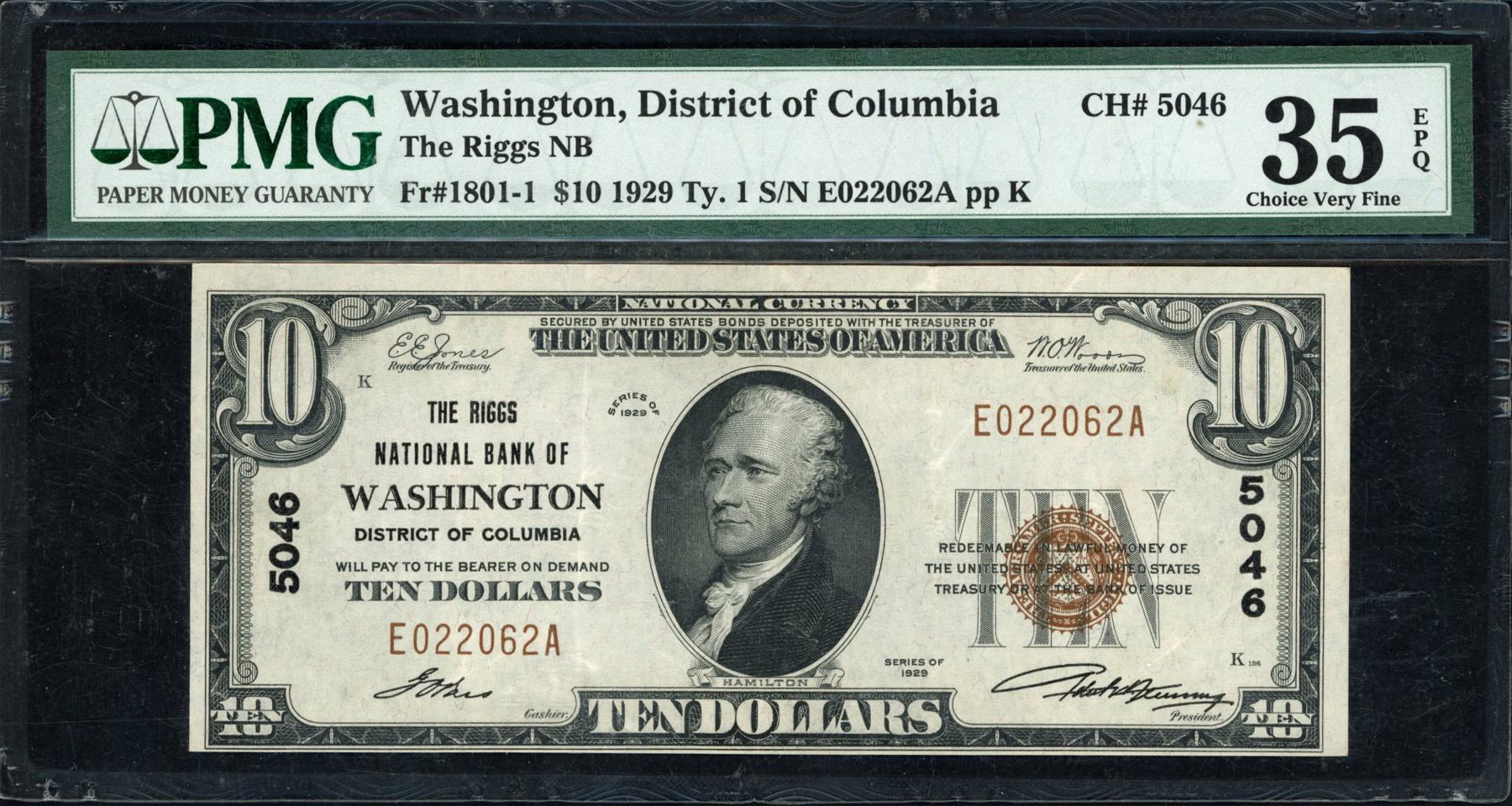 Fr. 1801-1 Washington D.C. 1929 Type 1 $10 Note The Riggs National Bank ...