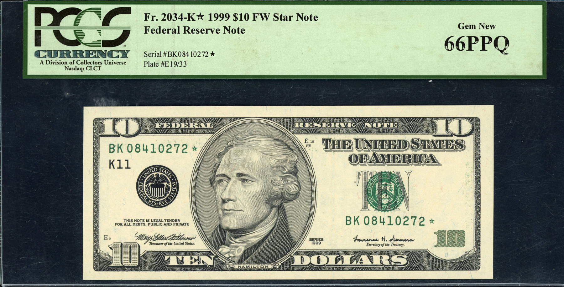 Fr. 2034-K* (BK* Block) 1999 $10 Dallas Federal Reserve Star Note ...