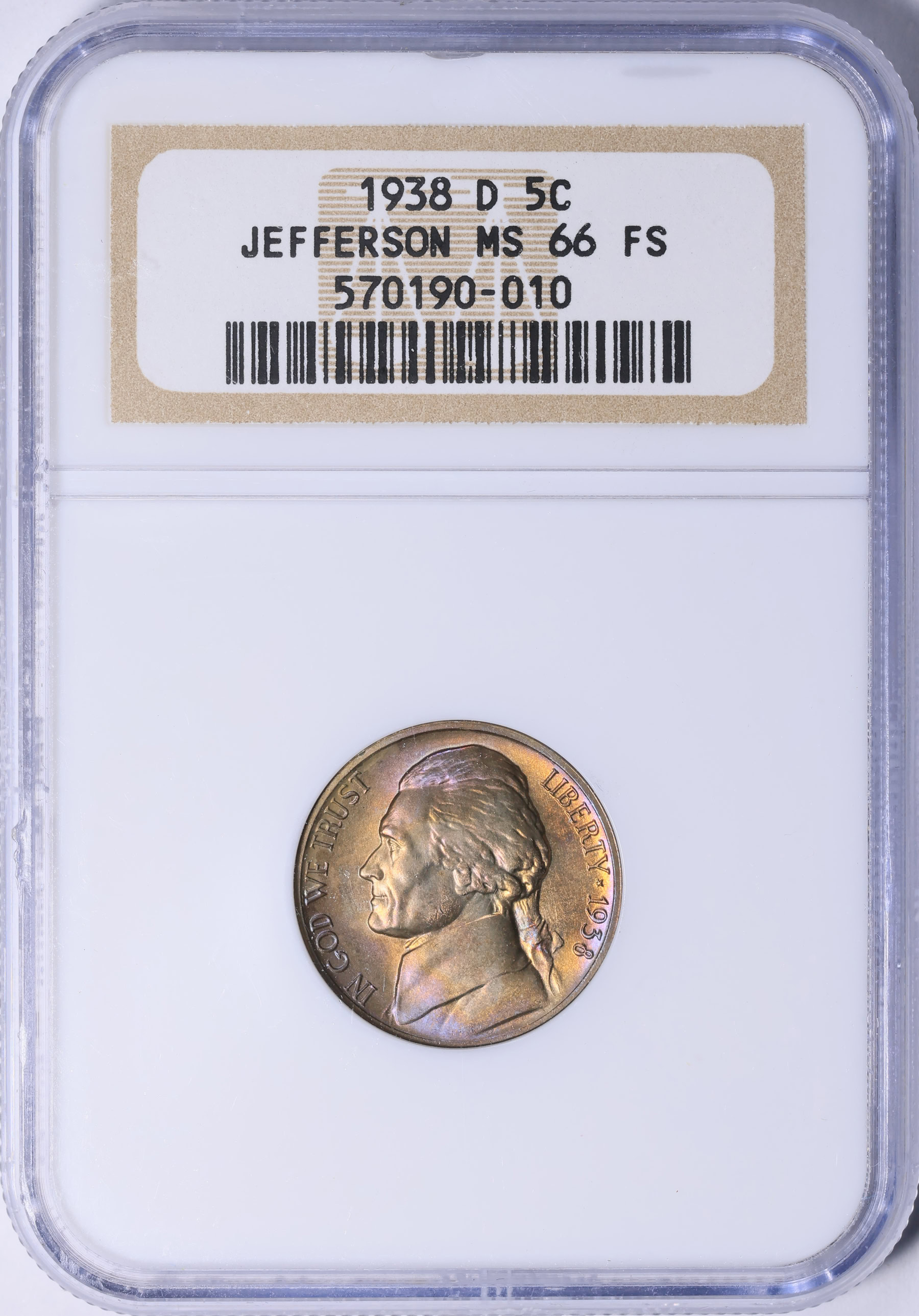 1938-D Jefferson Nickel NGC MS-66 FS (Toned) (Item 2102248 ...