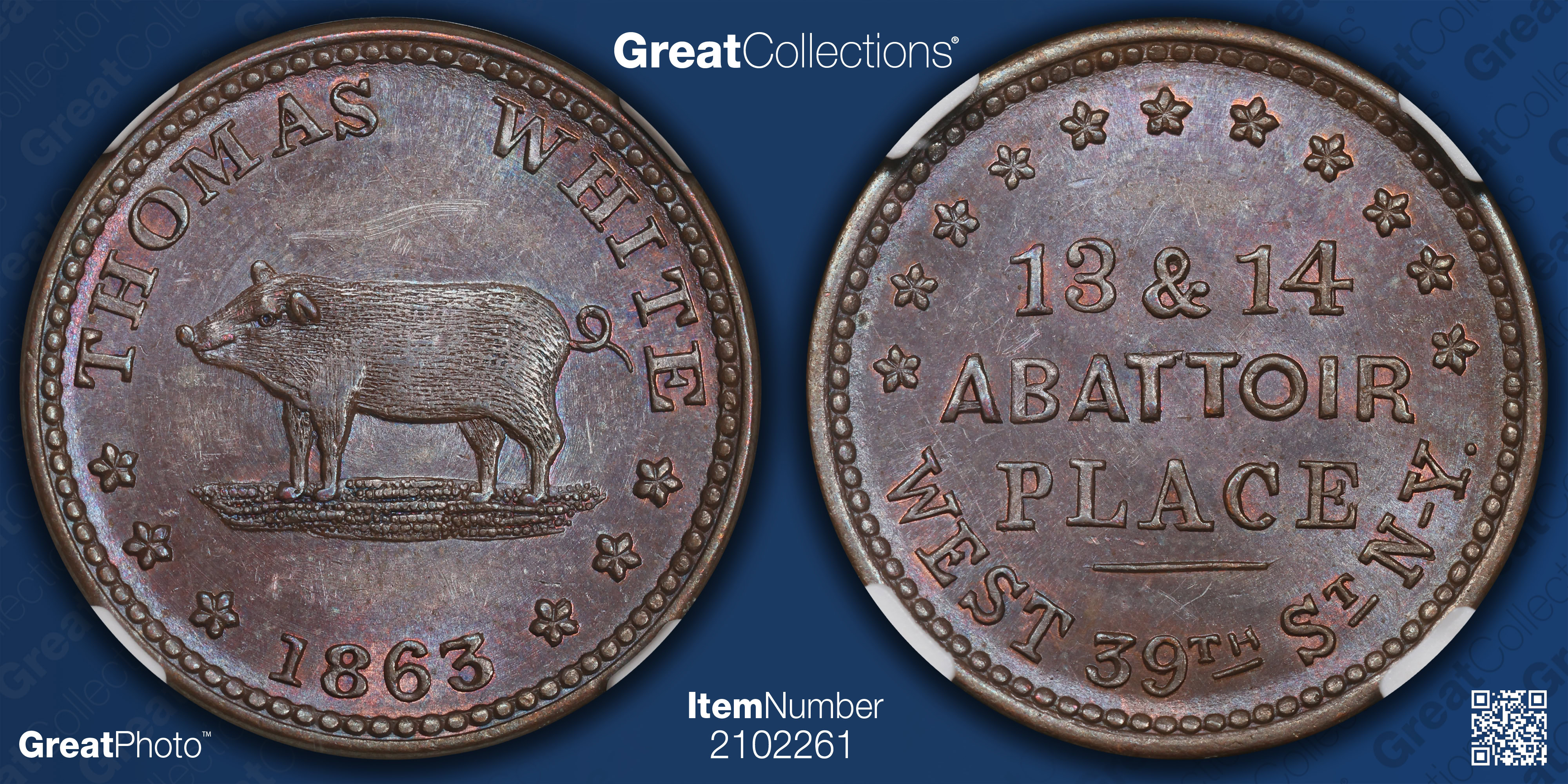 1863 New York City, New York Thomas White Civil War Token F-630CH-3a ...