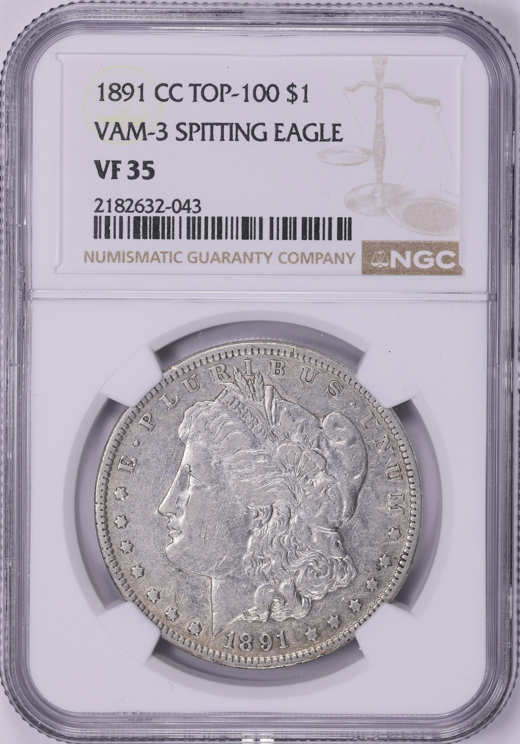 1891-CC Morgan Silver Dollar Spitting Eagle VAM-3 *Top 100* NGC VF-35 ...