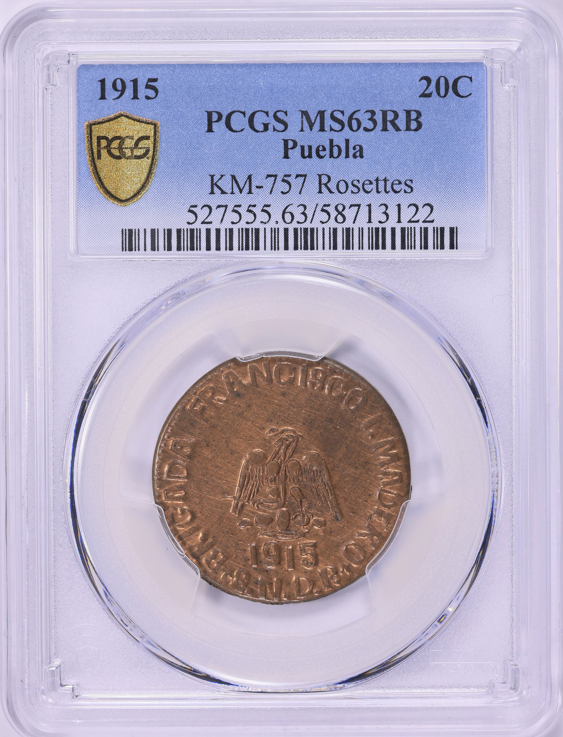 Mexico - Puebla, Chiconcuautla 1915 20 Centavos Rosettes KM-757 PCGS MS ...