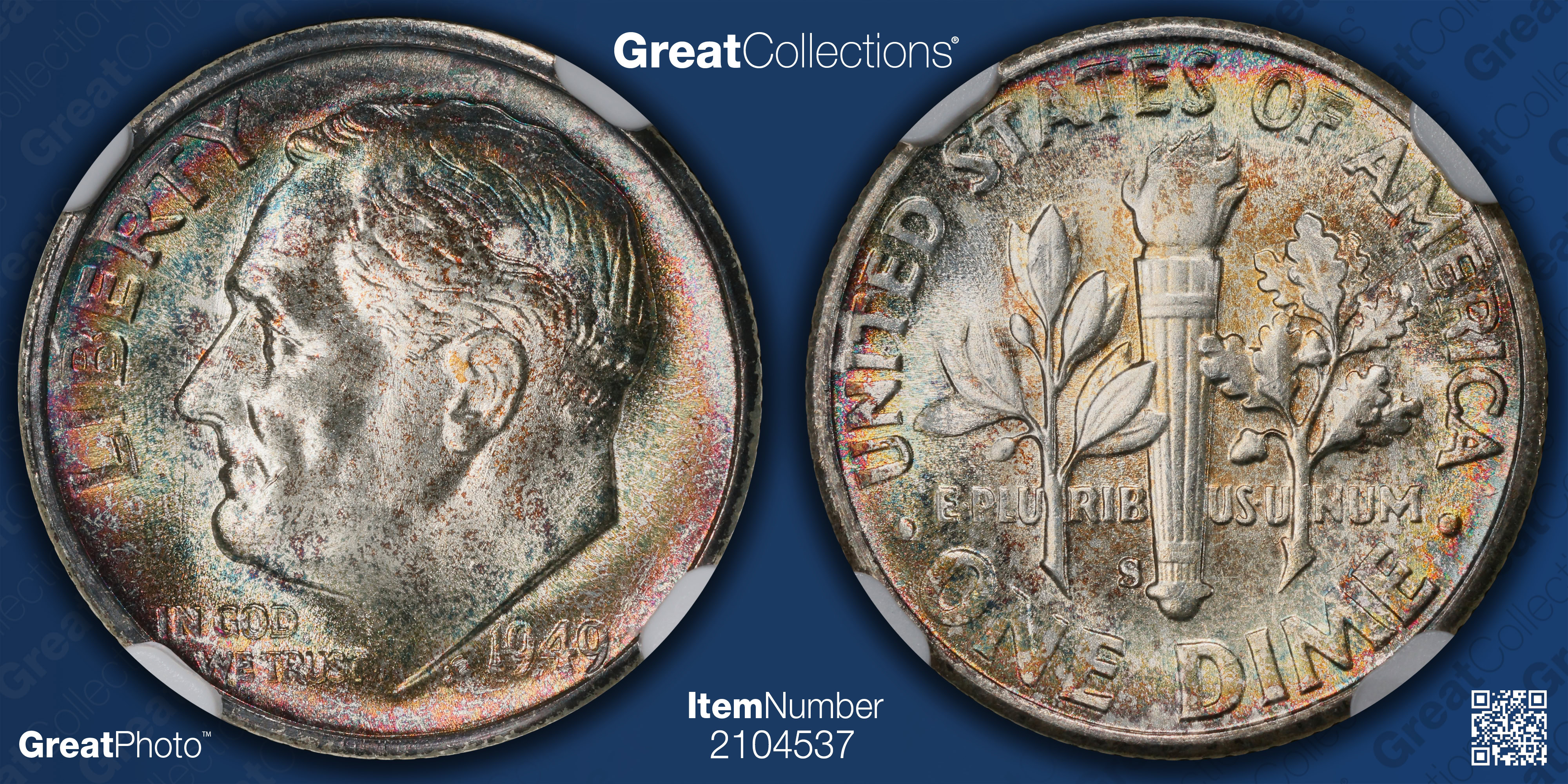 1949-S Roosevelt Dime NGC MS-67+ (Toned) (Item 2104537 ...