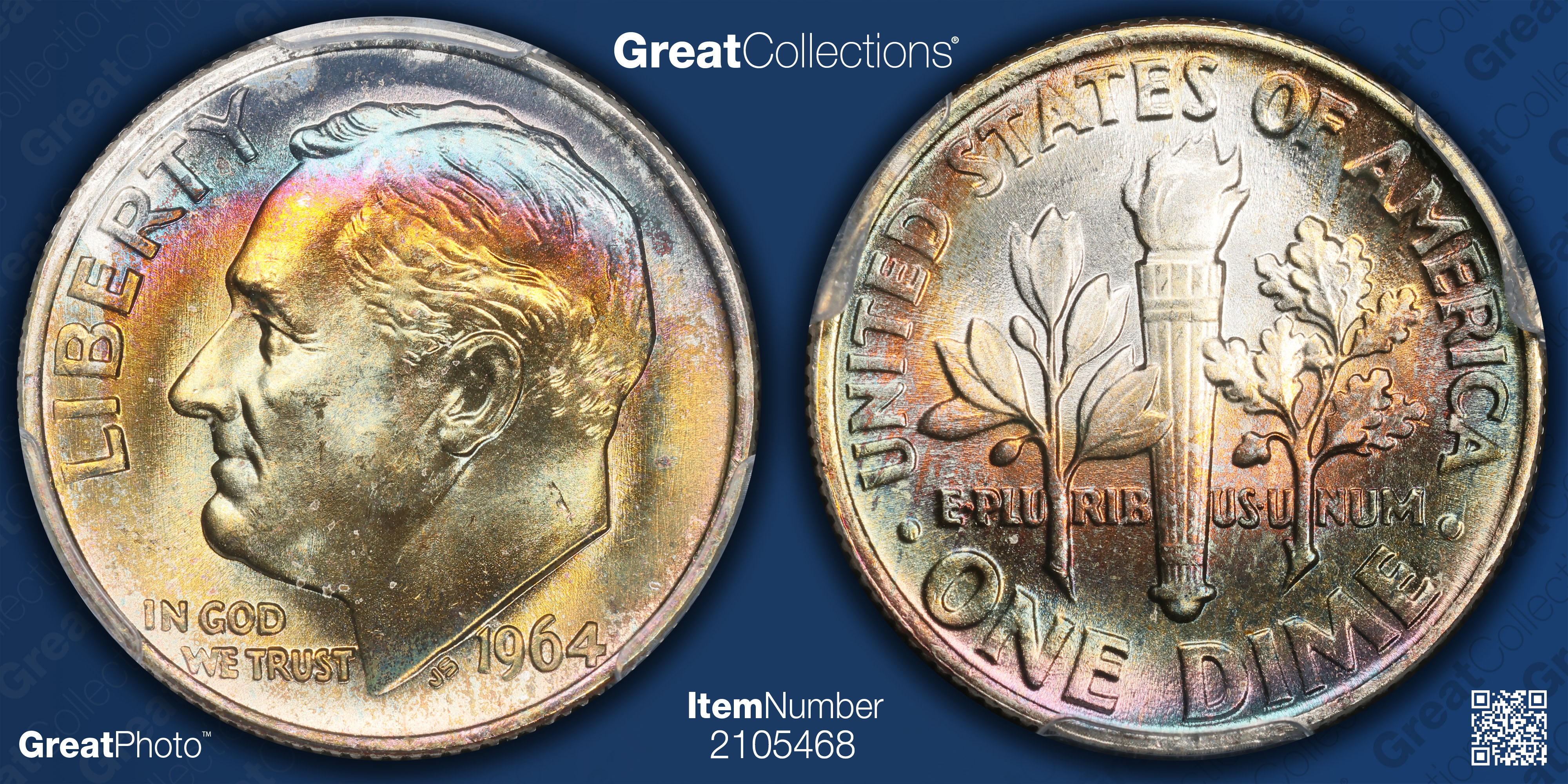 1964 Roosevelt Dime PCGS MS-66 FB (Toned) (Item 2105468 ...