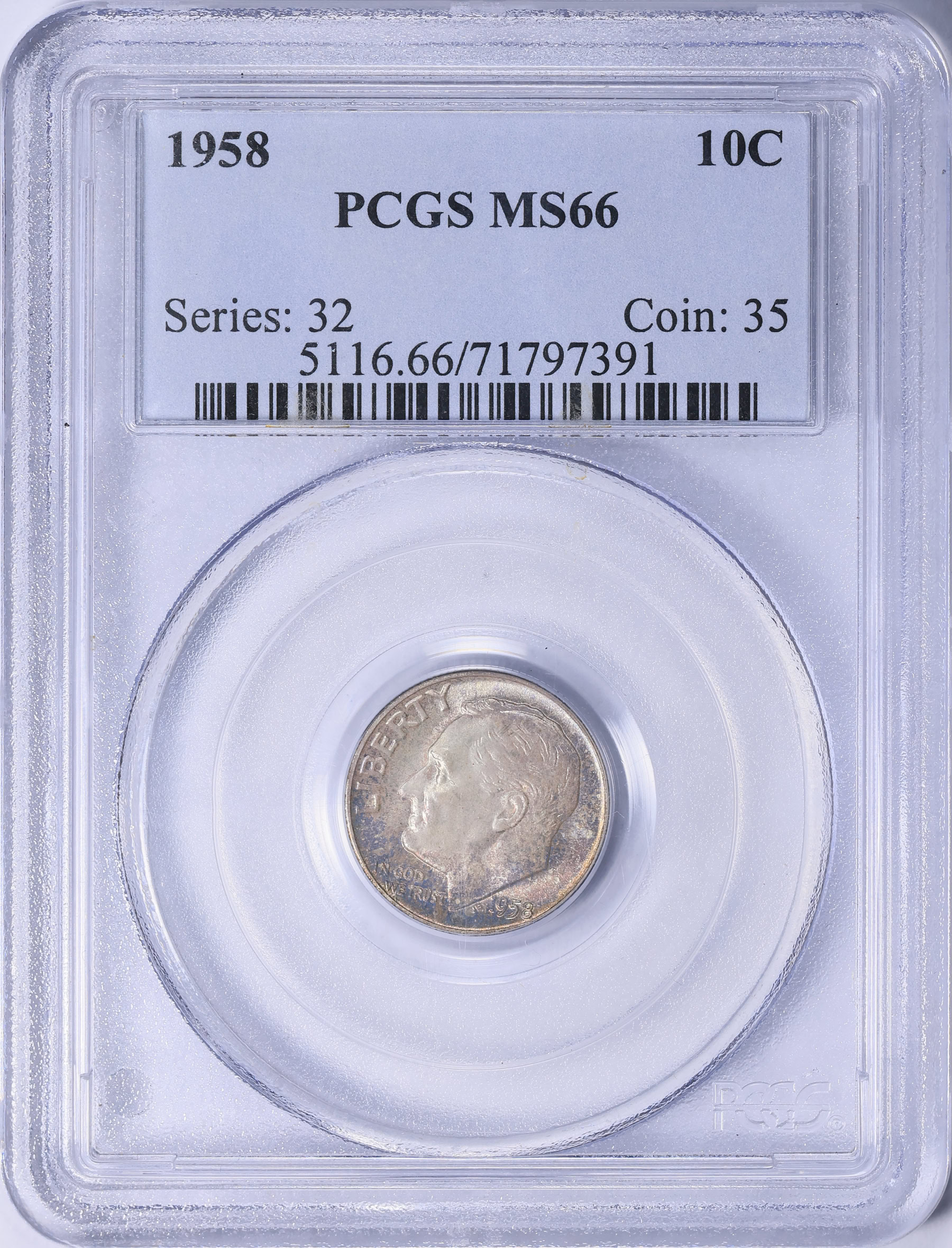 1958 Roosevelt Dime PCGS MS-66 (Toned) (Item 2113205 ...