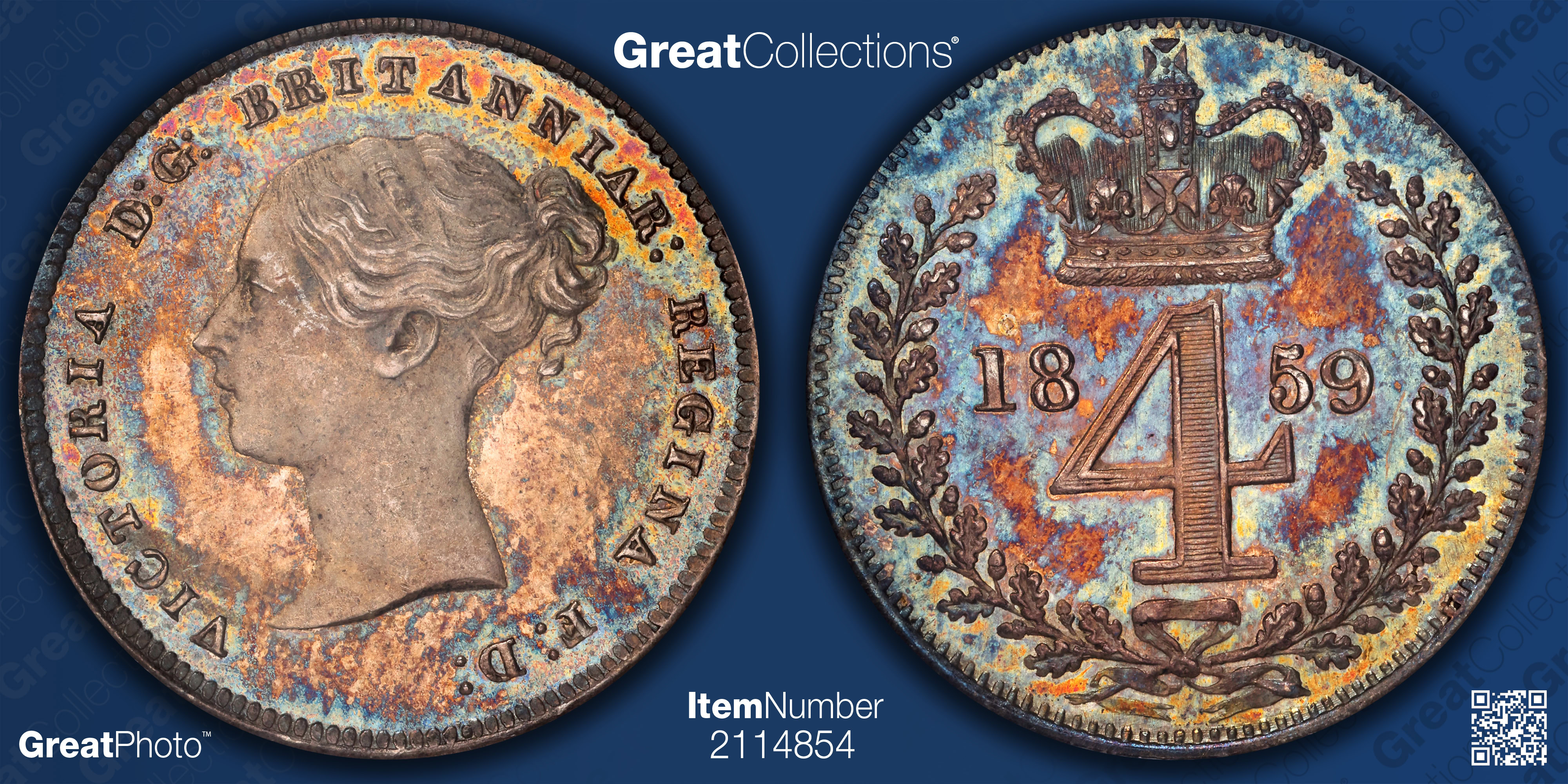 Great Britain 1859 Silver Maundy 4 Pence KM-732 NGC MS-64 (Toned) (Item ...