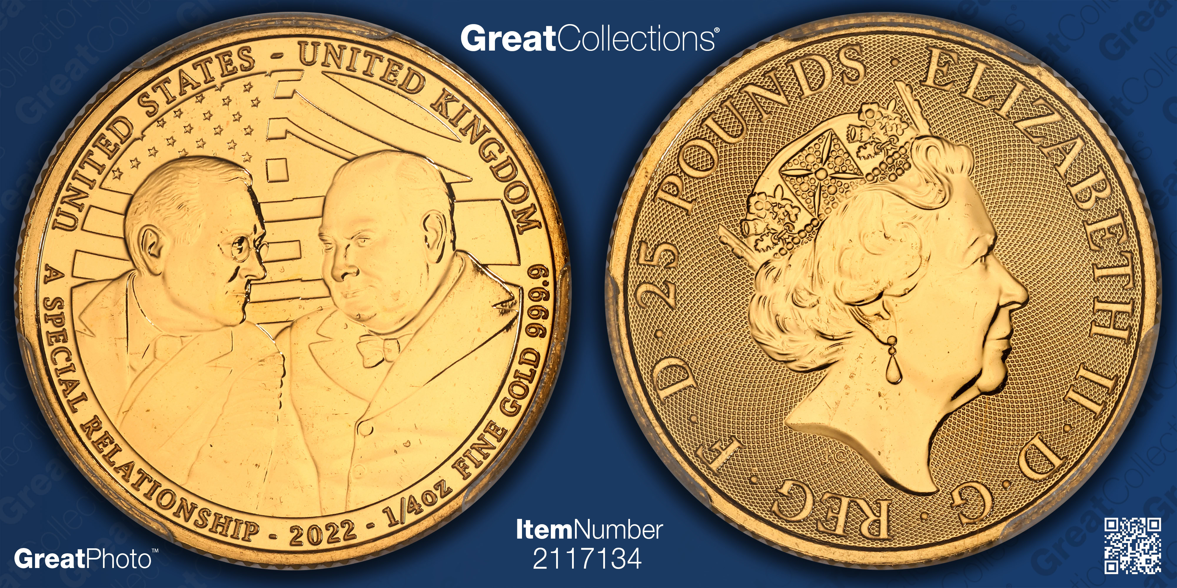Great Britain 2022 Gold £25 Churchill and Roosevelt KM-2249 PCGS MS-66 ...