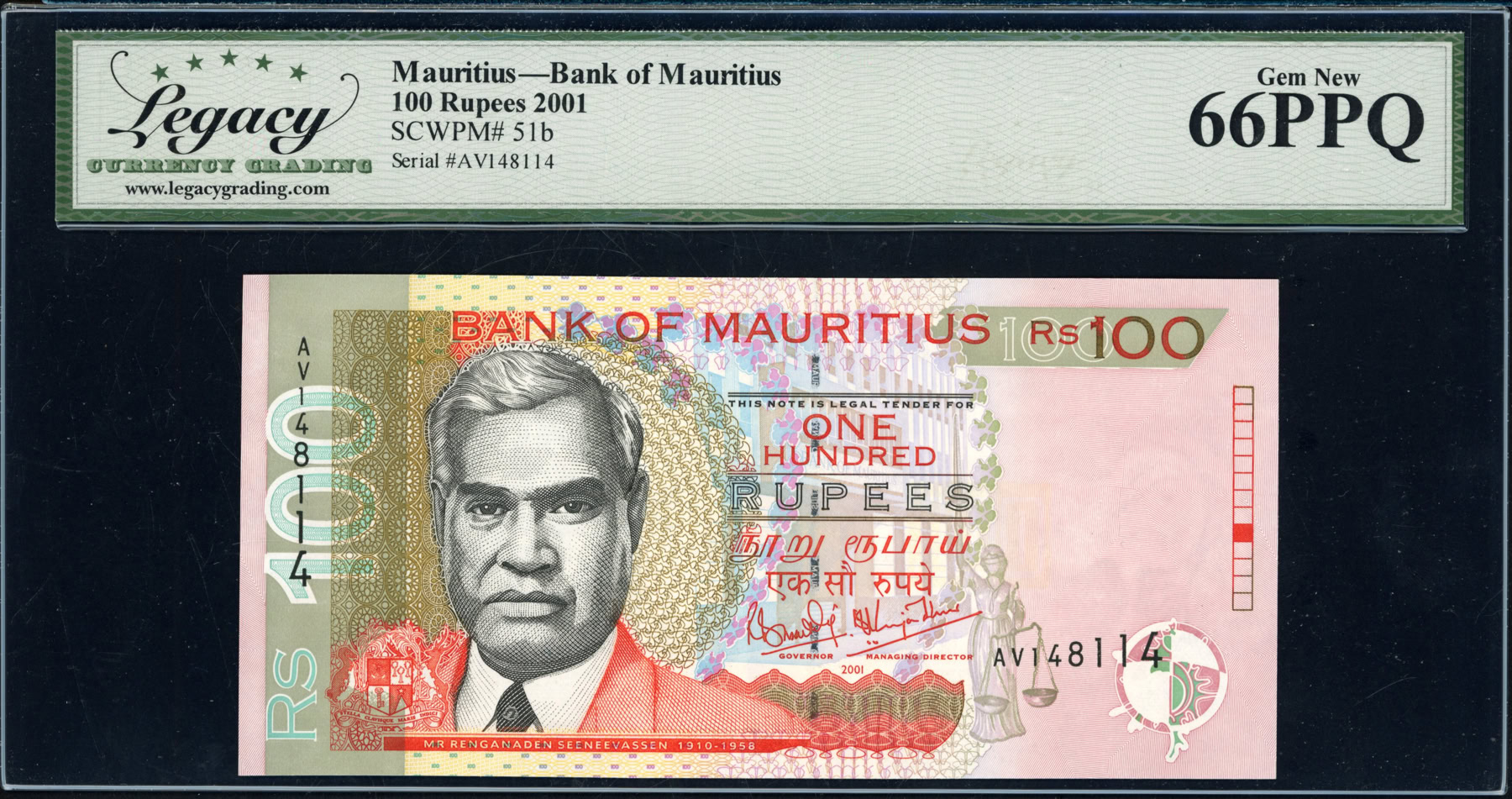 Mauritius 2001 100 Rupees Bank of Mauritius Note SCWPM-51b Legacy Gem ...