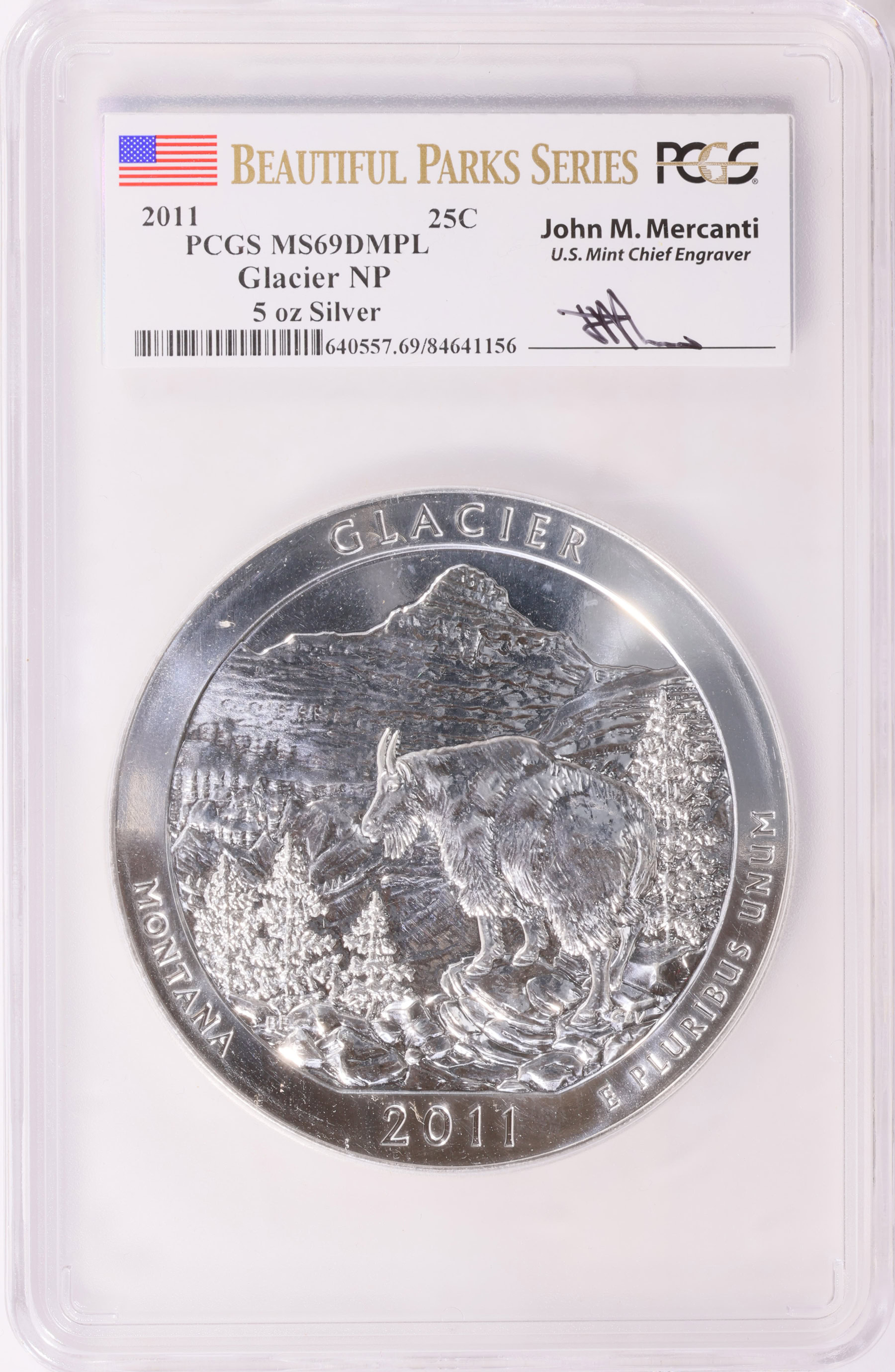 2011 America the Beautiful 5 oz. Silver Quarter Glacier NP PCGS MS-69 ...