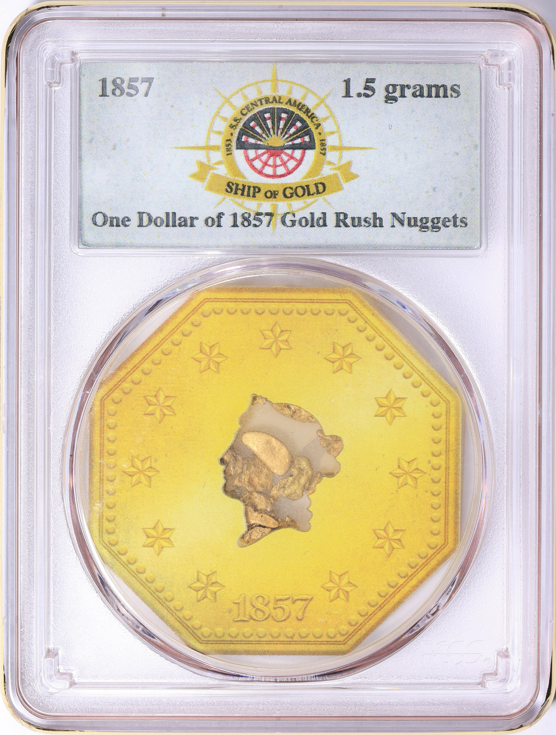 1857 1.5 Grams One Dollar California Gold Rush Nuggets Shipwreck S.S ...
