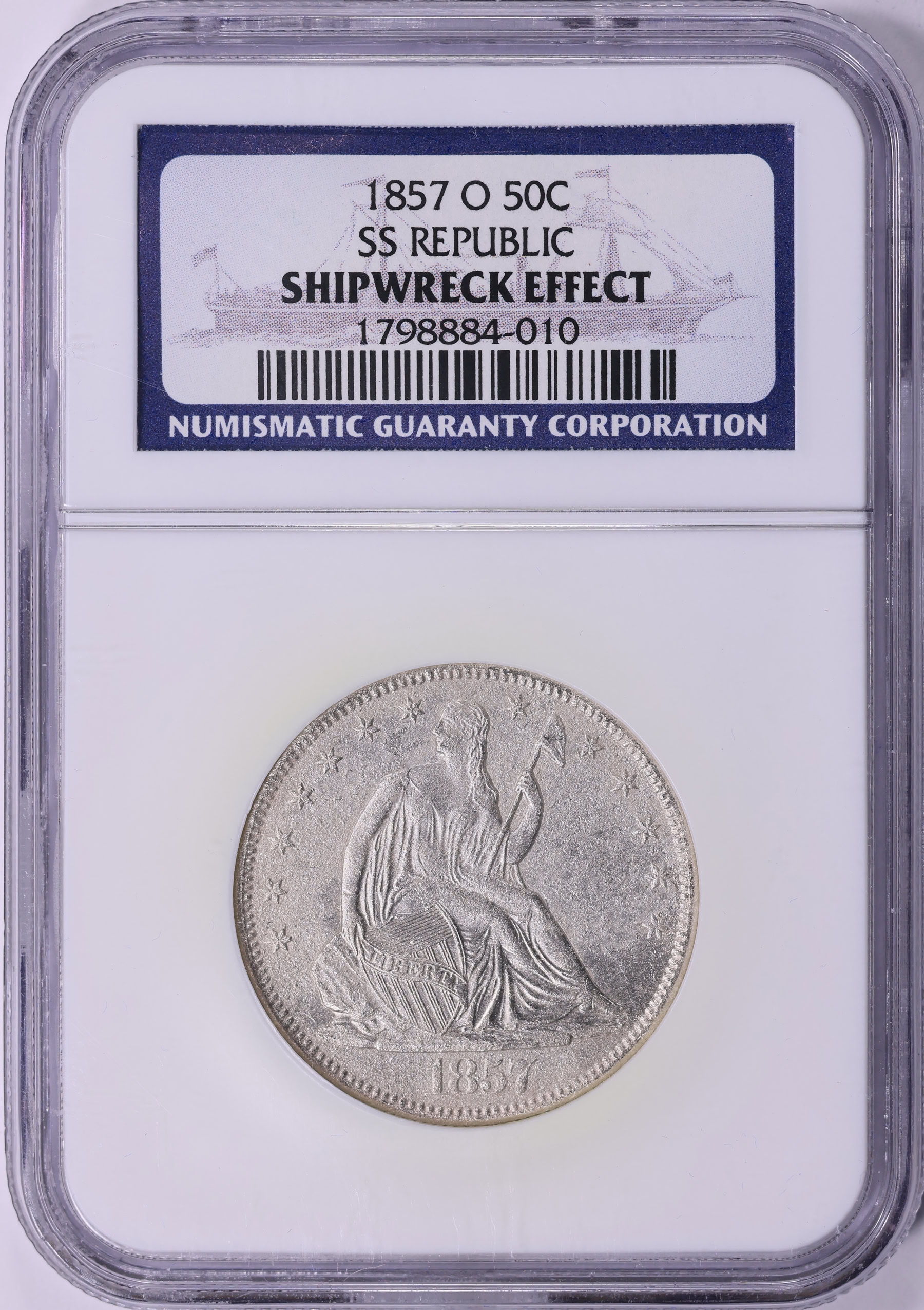1857-O Seated Liberty Half Dollar S.S. Republic Shipwreck Effect NGC ...