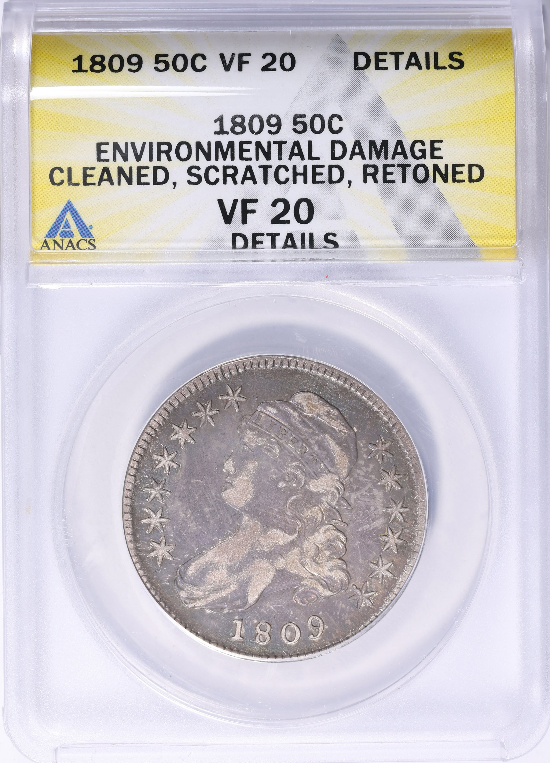1809 Capped Bust Half Dollar ANACS VF-20 Details (Art. Toned) (Item ...