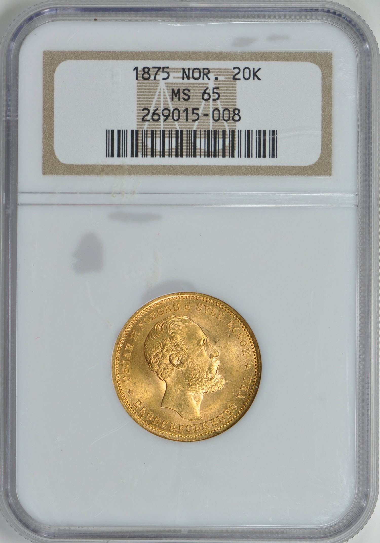 Norway 1875 Gold 20 Kroner NGC MS-65 (AGW = 0.2593 oz.) | NGC Cert ...