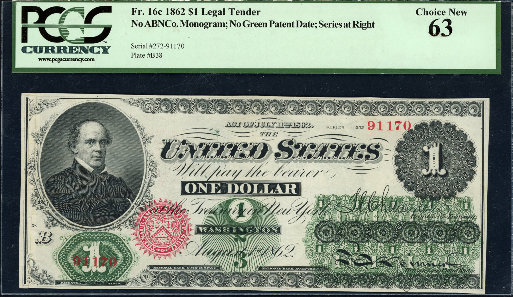 Fr. 16c 1862 $1 Legal Tender Note Series 272 Chittenden / Spinner PCGS ...