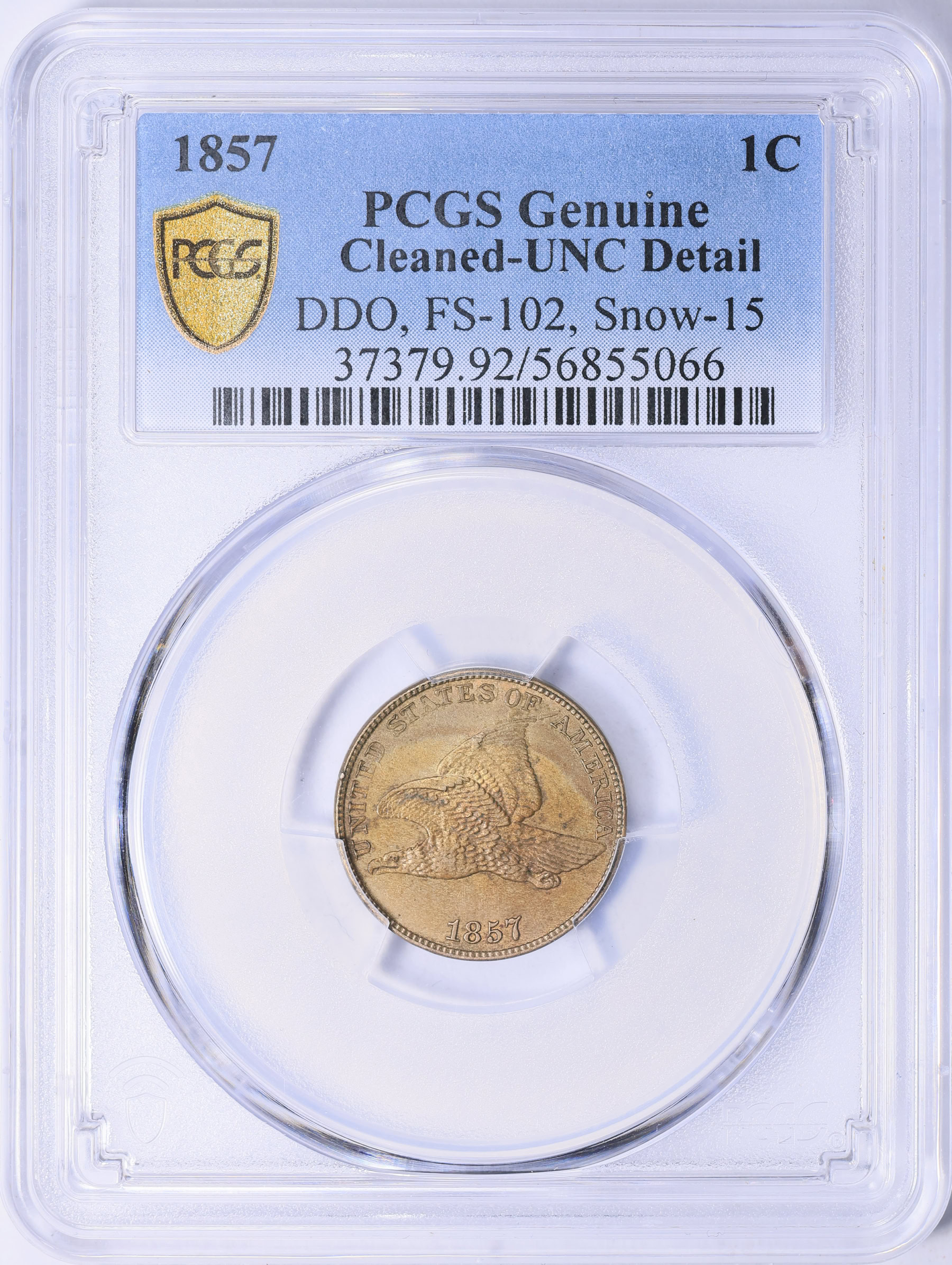 1857 Flying Eagle Cent Doubled Die Obverse FS-102 S-15 PCGS Genuine Unc ...