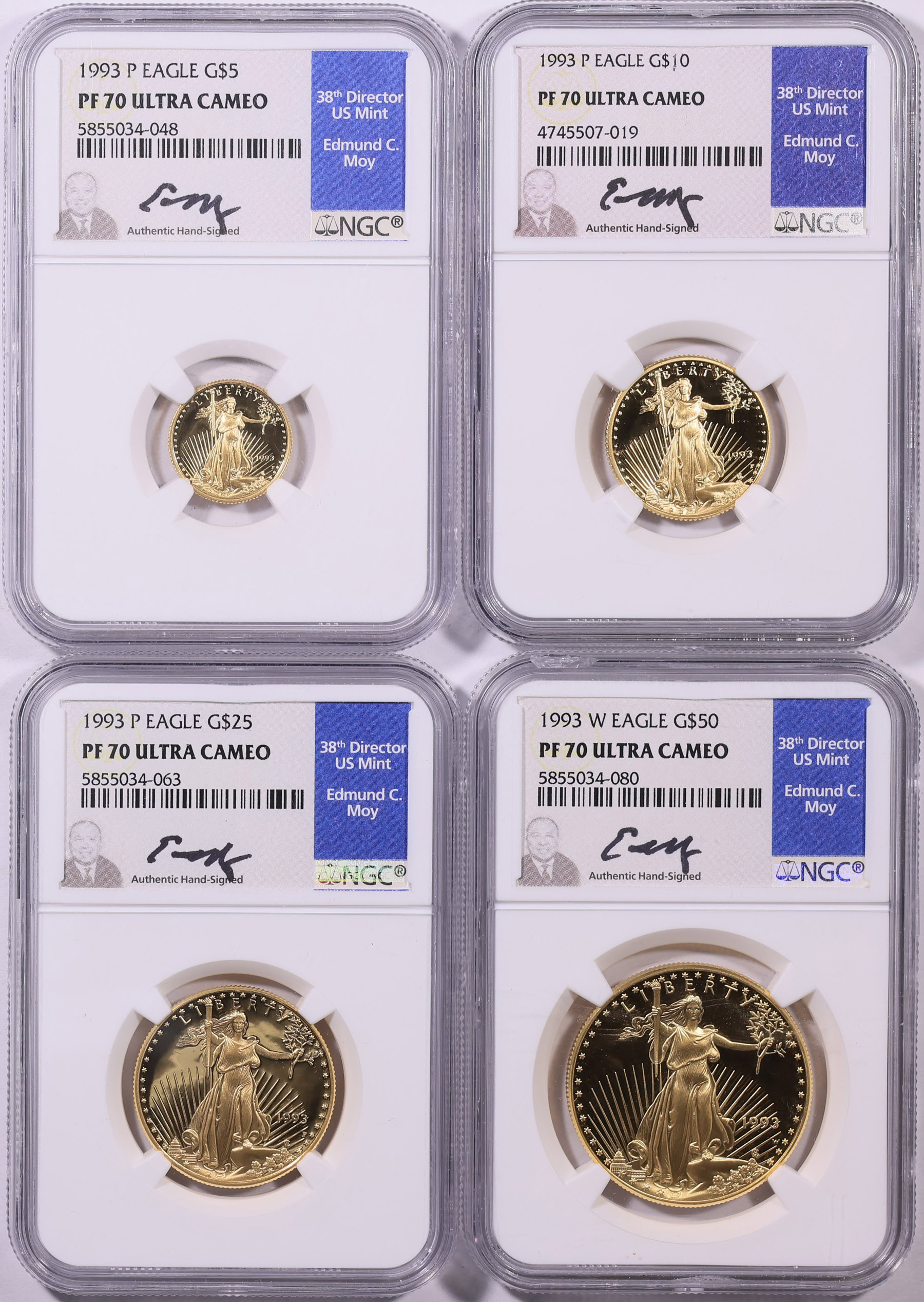 1993 $5, $10, $25 and $50 Gold American Eagle Set NGC Proof-70 UC (Moy ...