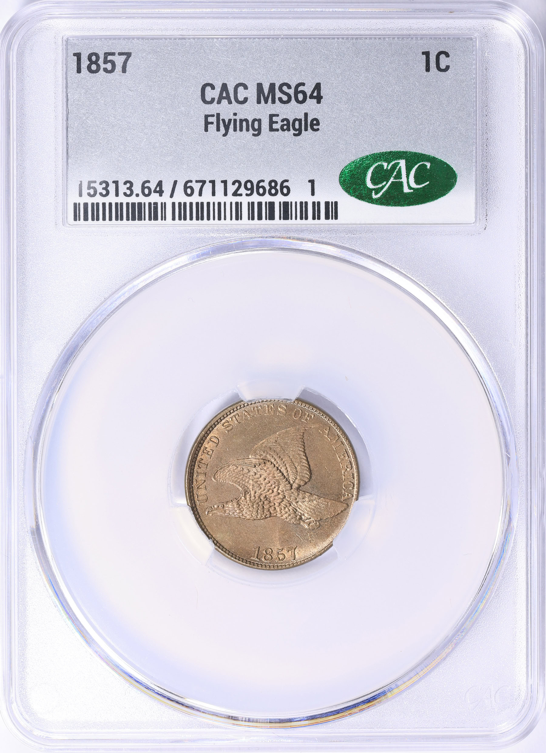 1857 Flying Eagle Cent CACG MS-64 (Item 2140354) | GreatCollections ...
