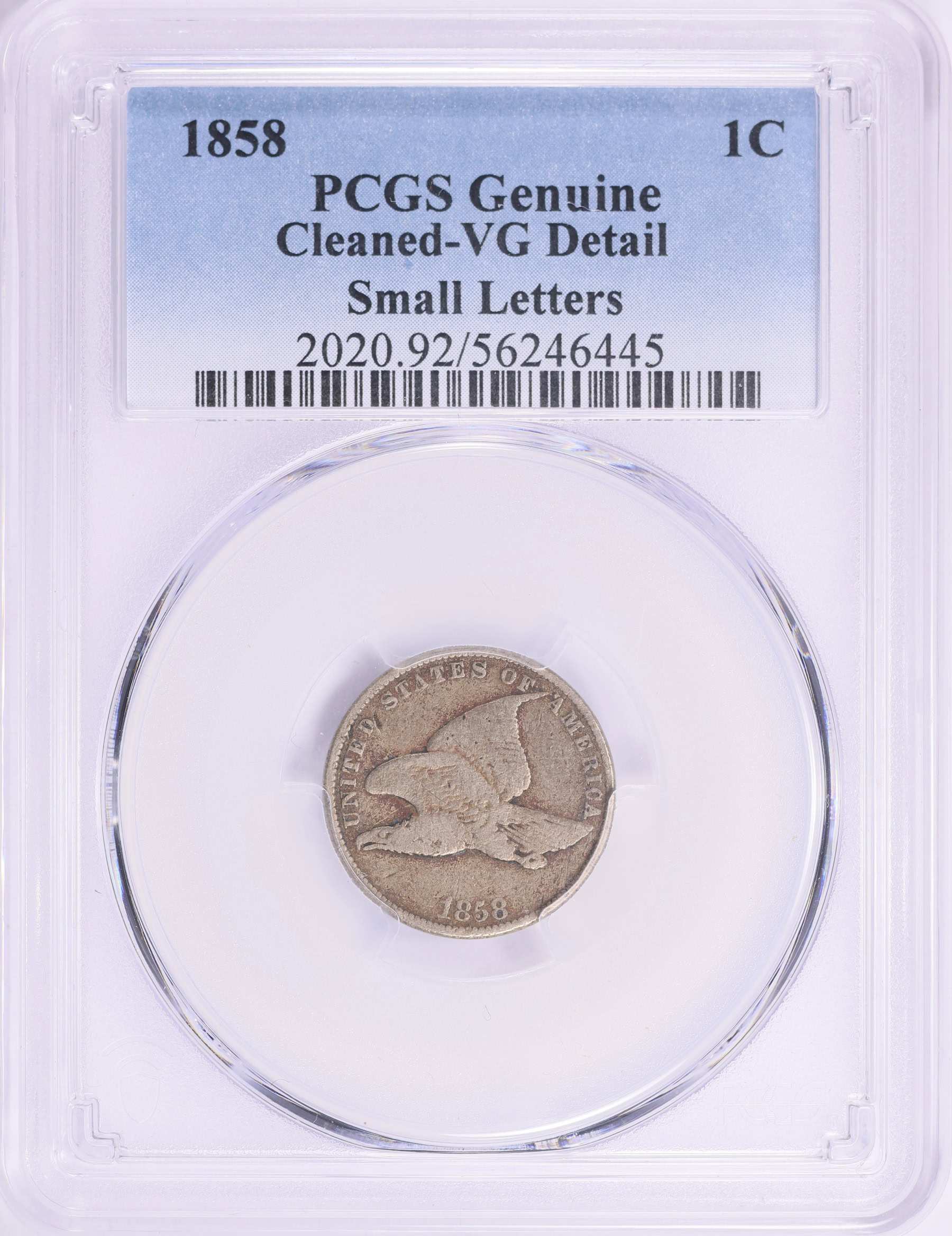 1858 Flying Eagle Cent Small Letters PCGS Genuine VG Details (Item ...