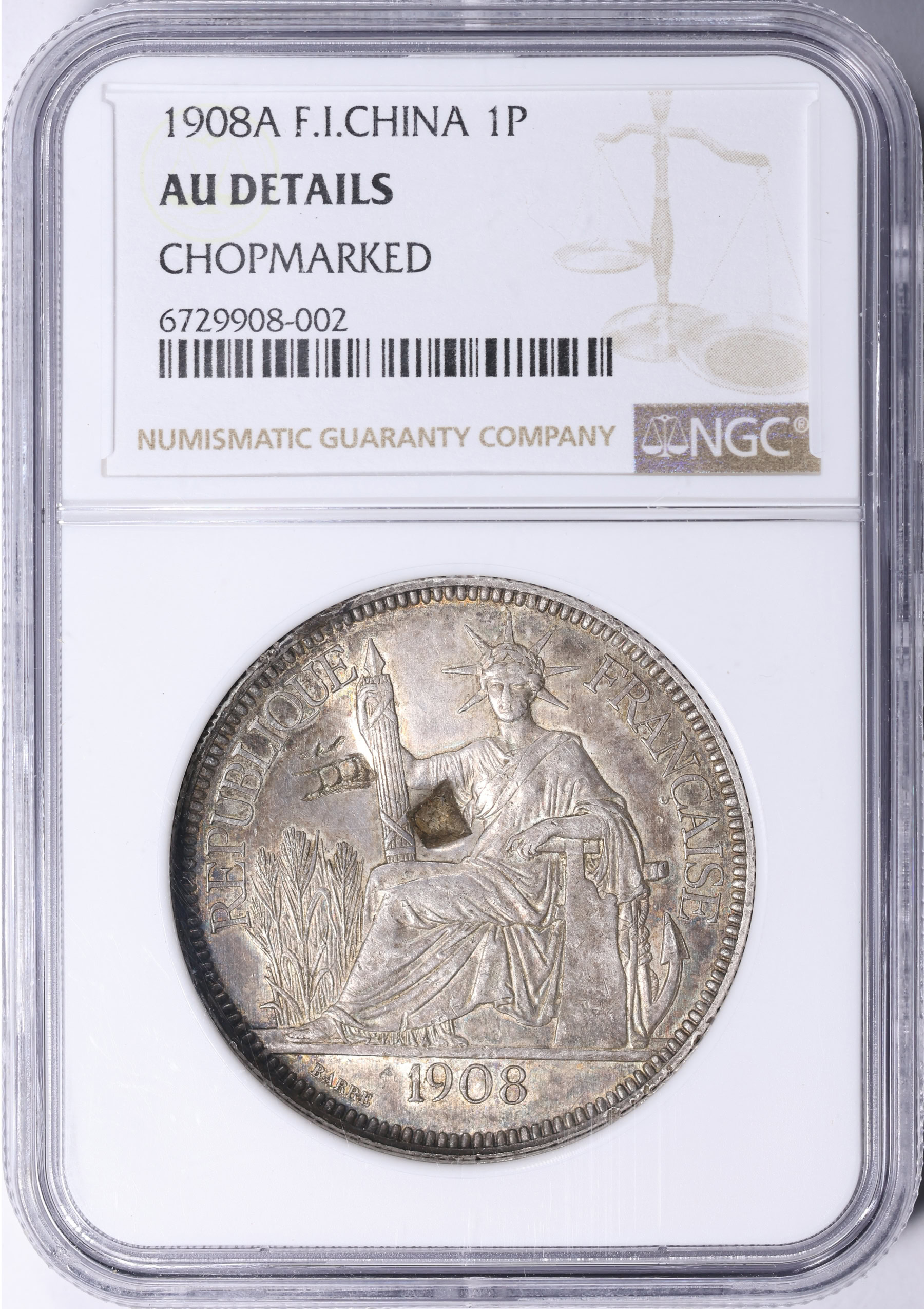 French Indo-China 1908-A Silver Piastre KM-5a.1 NGC AU Details (Item ...