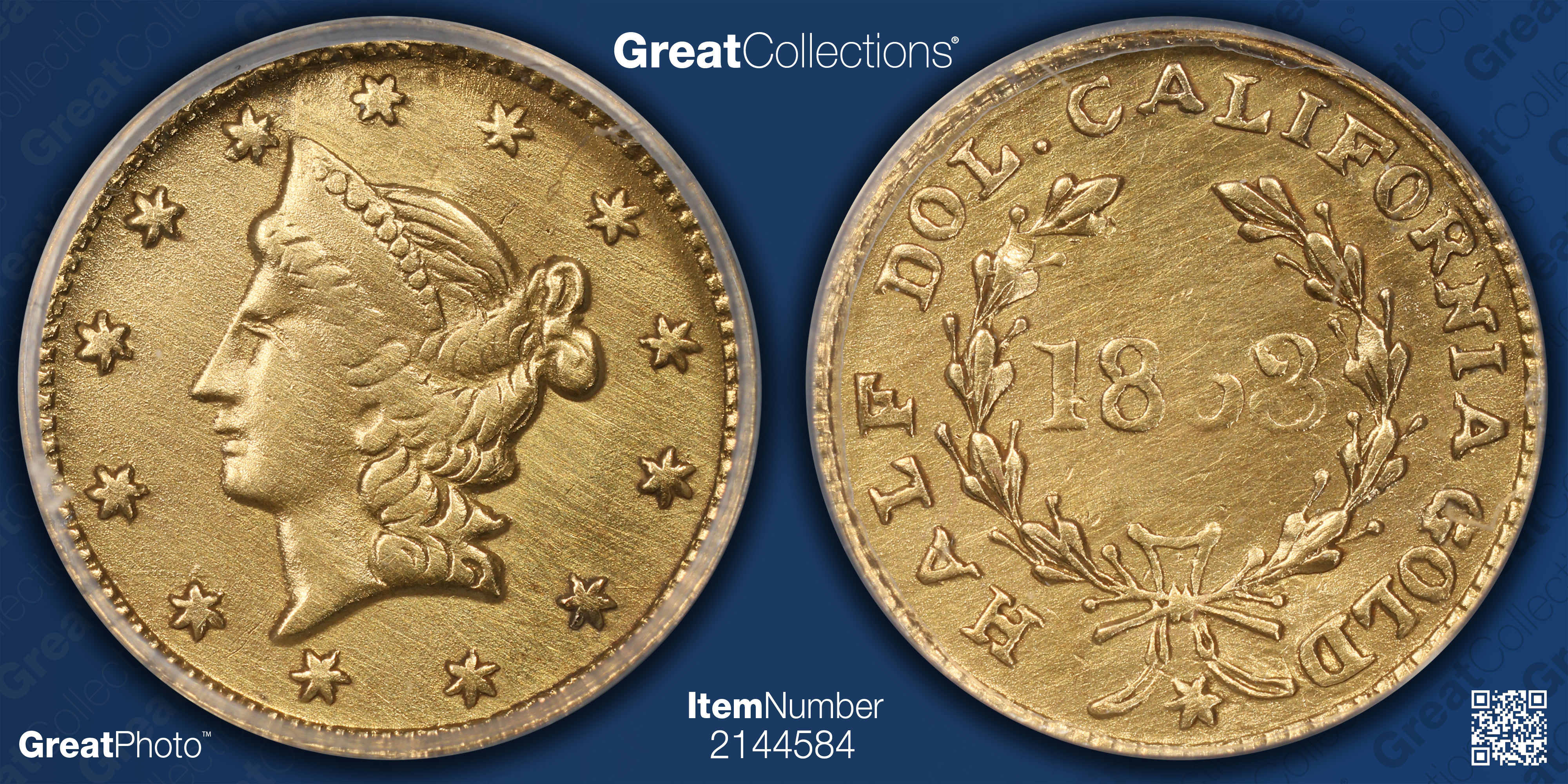 1853 California Fractional Gold 50c BG-430 ANACS XF-45 Details (Item ...
