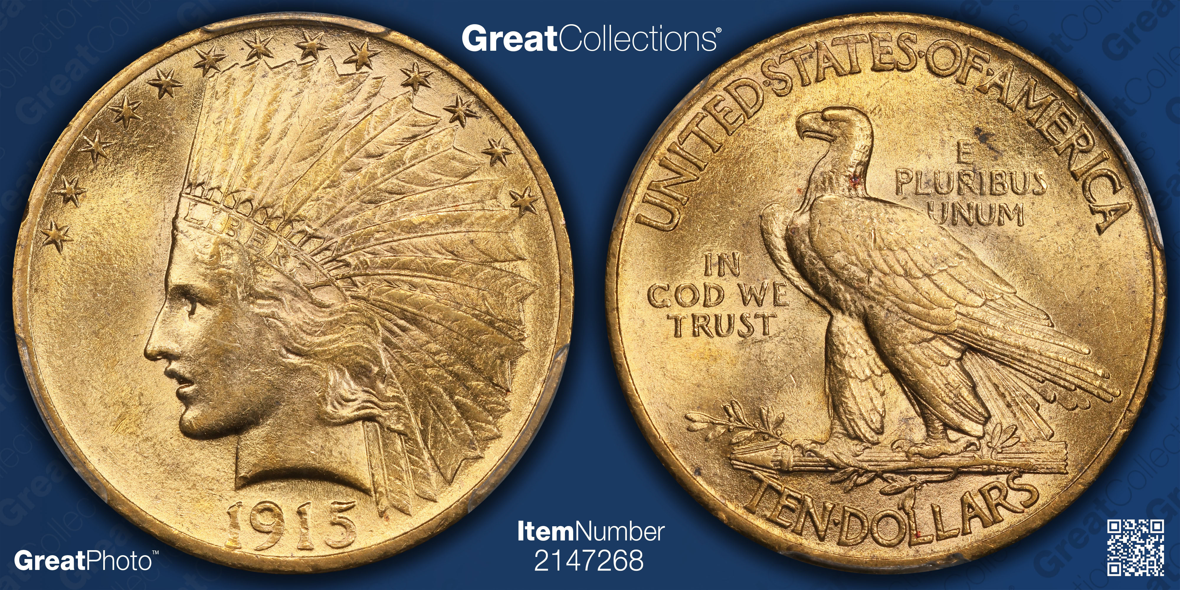 1915 Indian Gold Eagle PCGS MS-62 (Item 2147268) | GreatCollections ...