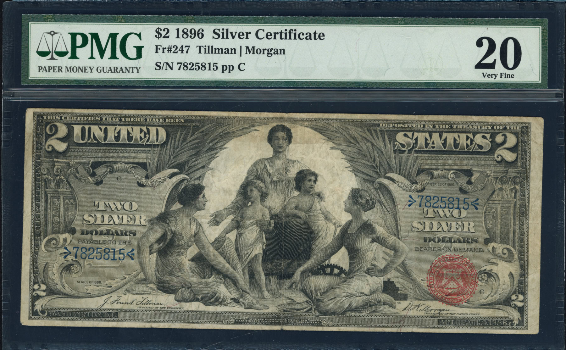 Fr. 247 1896 $2 Silver Certificate Note Tillman / Morgan PMG Very Fine ...