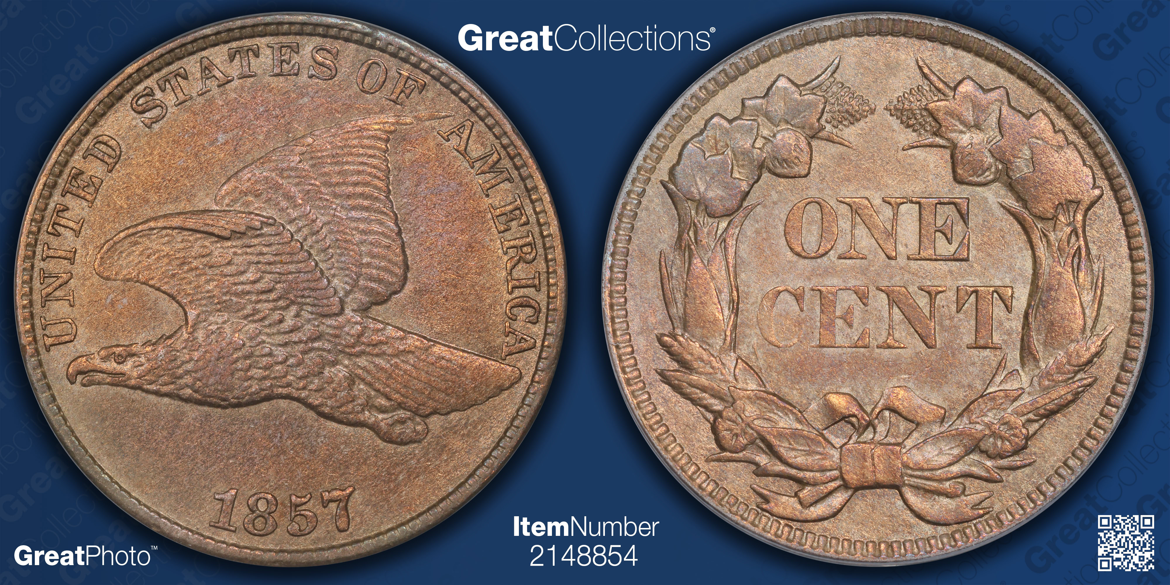 1857 Flying Eagle Cent PCGS AU-58 (Item 2148854) | GreatCollections ...