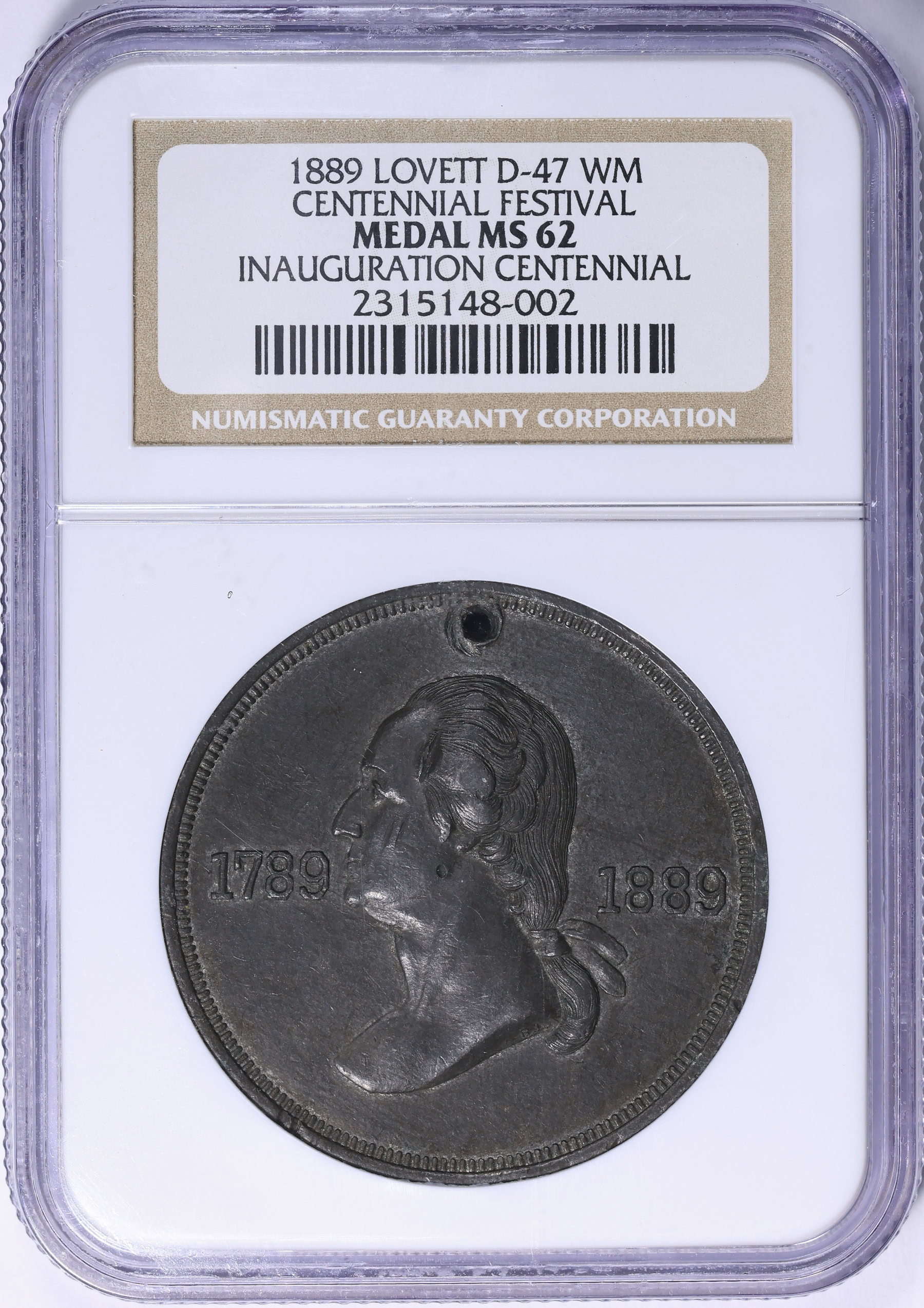 1889 White Metal 40mm George Washington Inauguration Centennial ...
