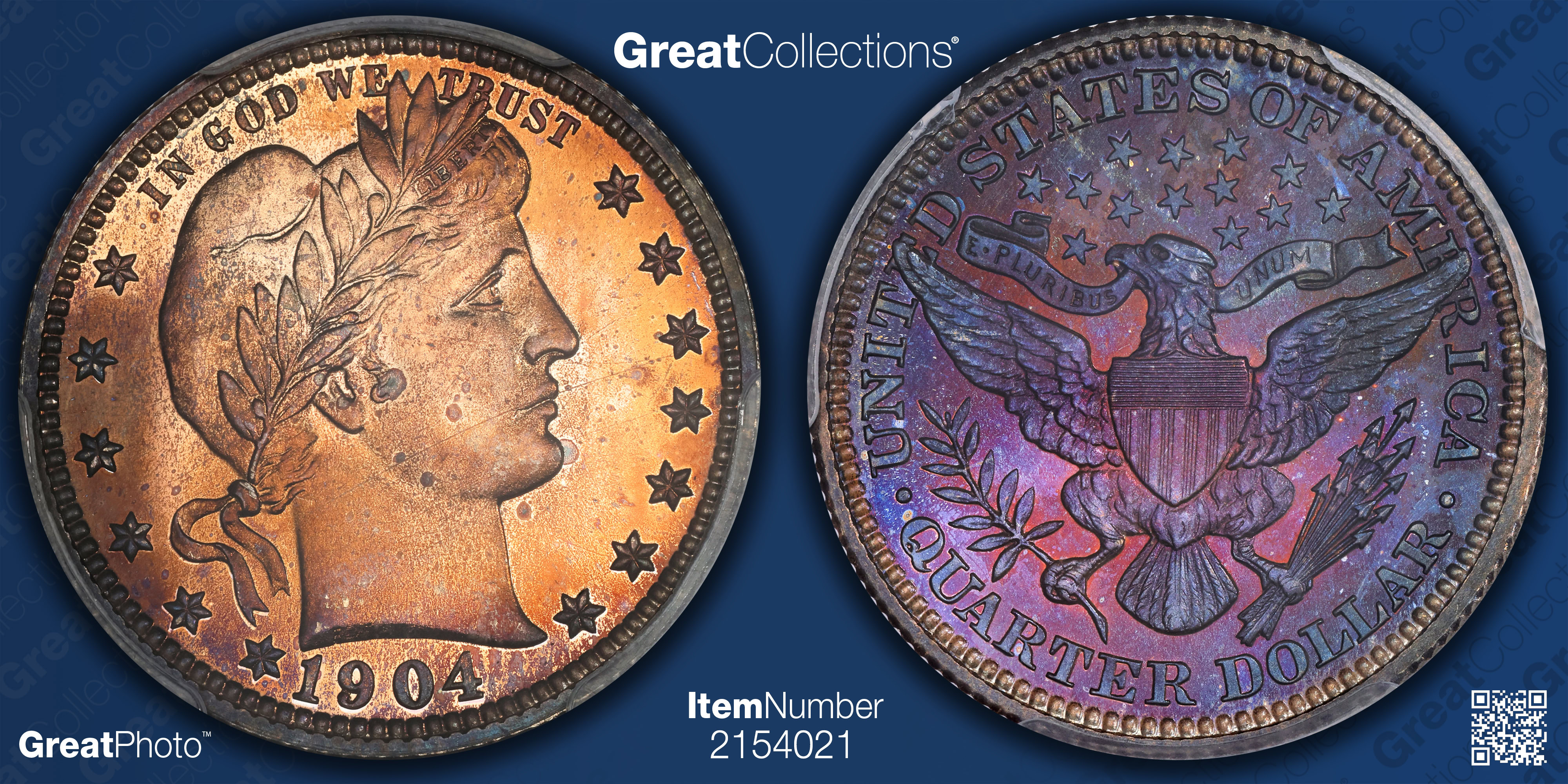 1904 Barber Quarter PCGS Proof-67 (Toned) (Item 2154021 ...